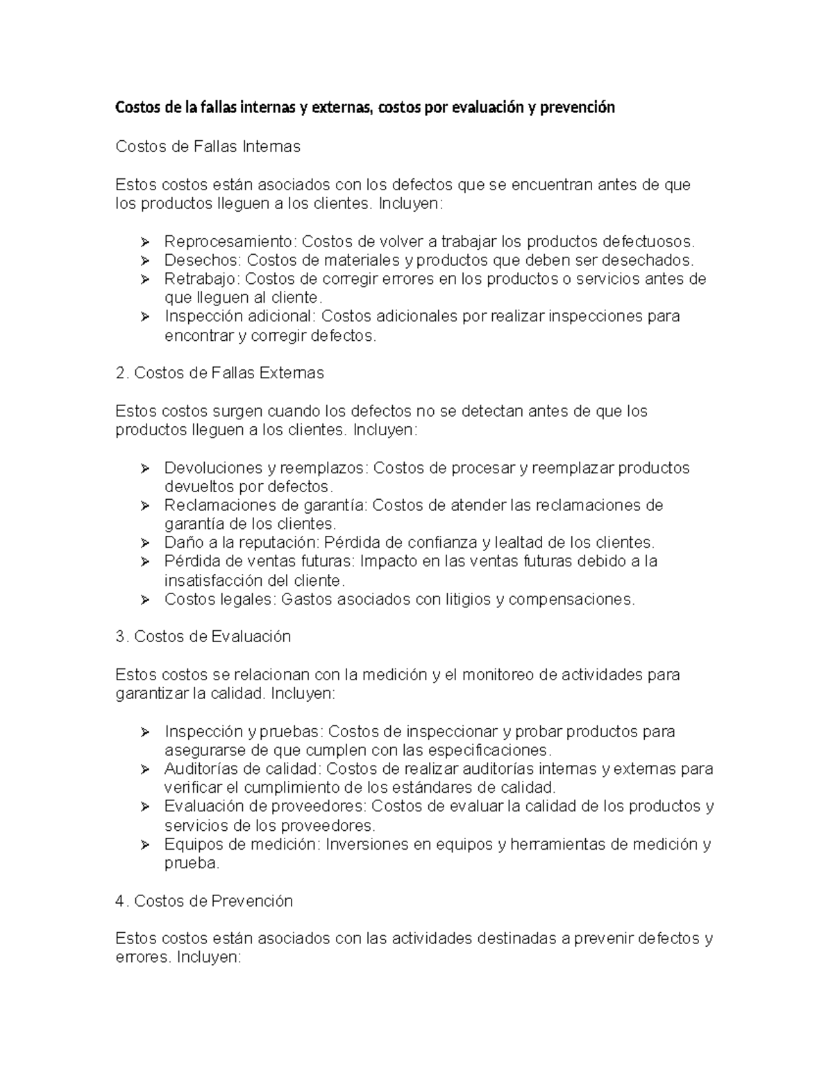 Costos de la fallas internas y externas calidad walmart - Costos de la ...