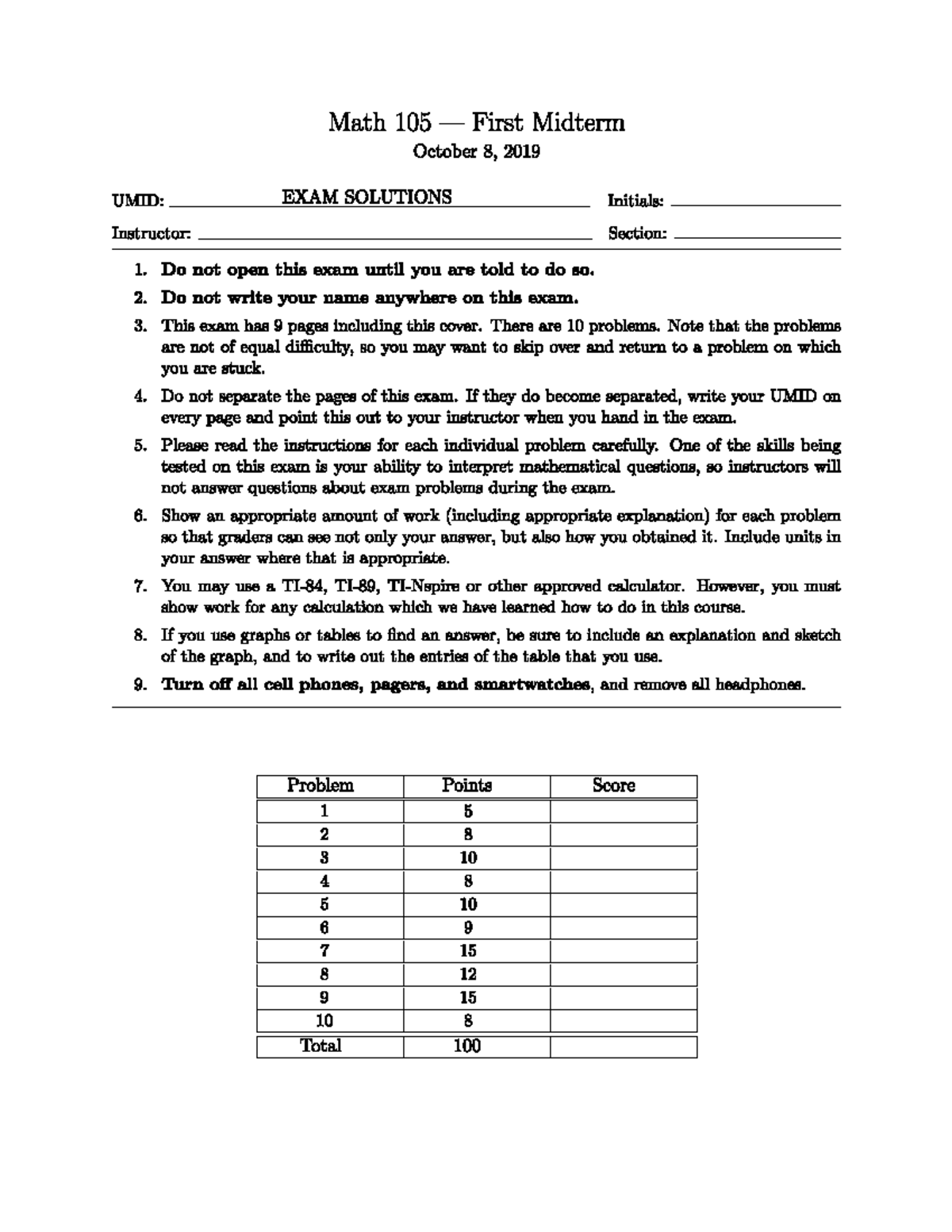 Math 105 — First Midterm - PHYS 111A - Studocu