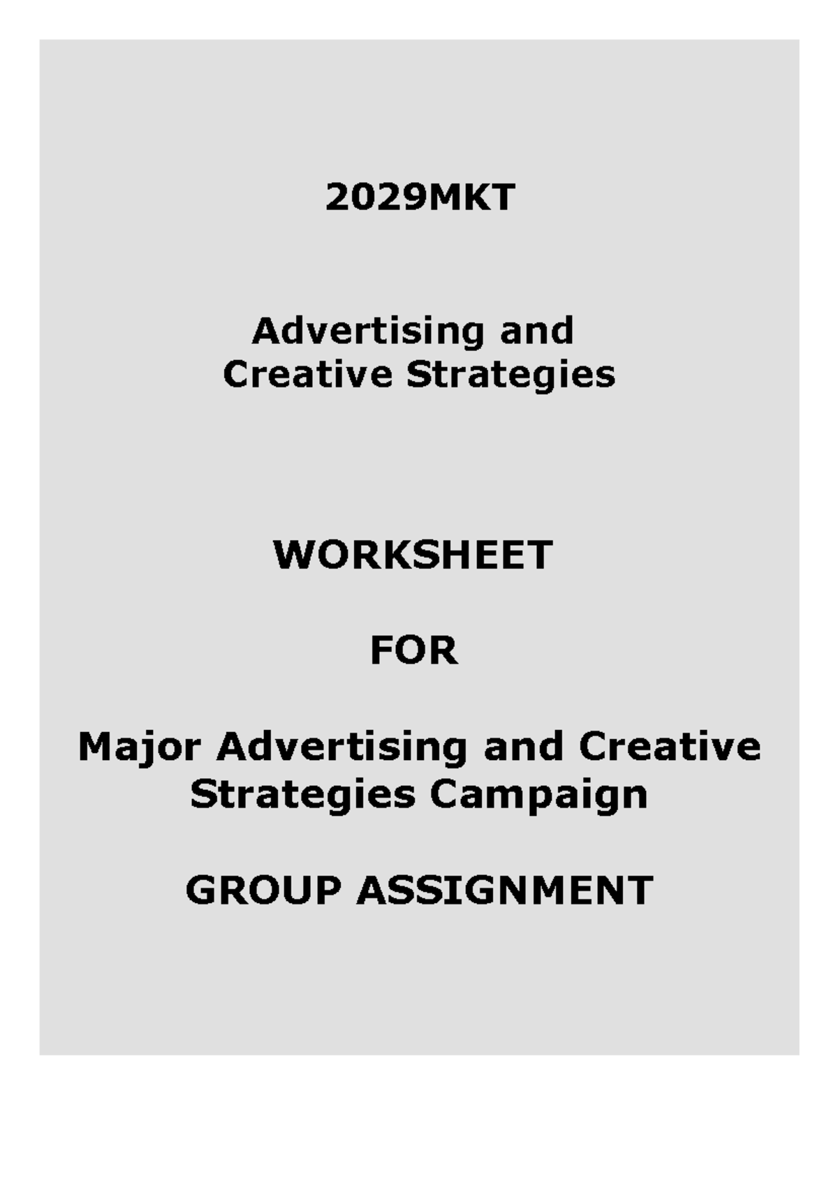 2029MKT Major Advertising and Creative Strategies Campaign Worksheet ...