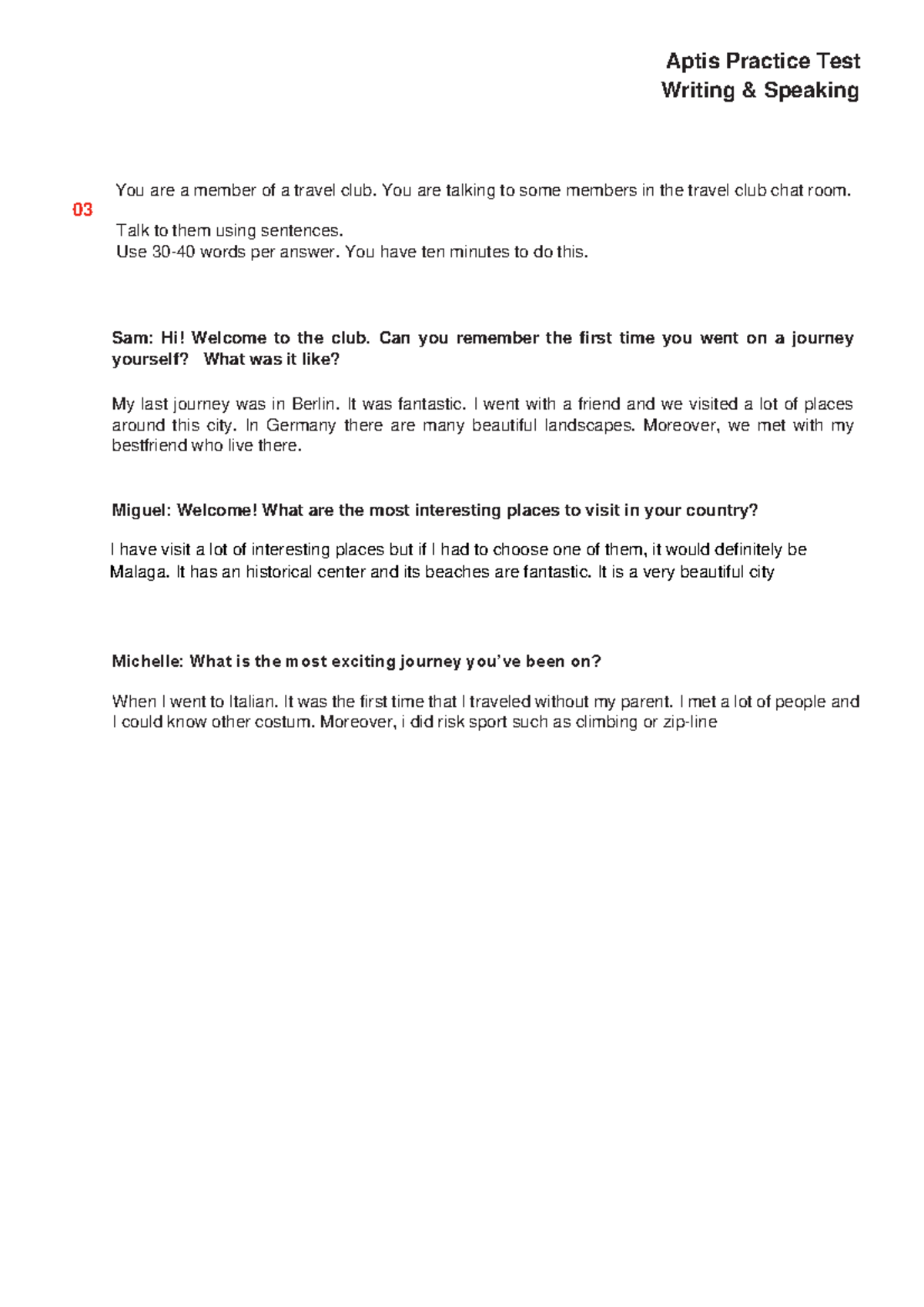 Writing V1 - Preparación Aptis - Aptis Practice Test Writing & Speaking ...