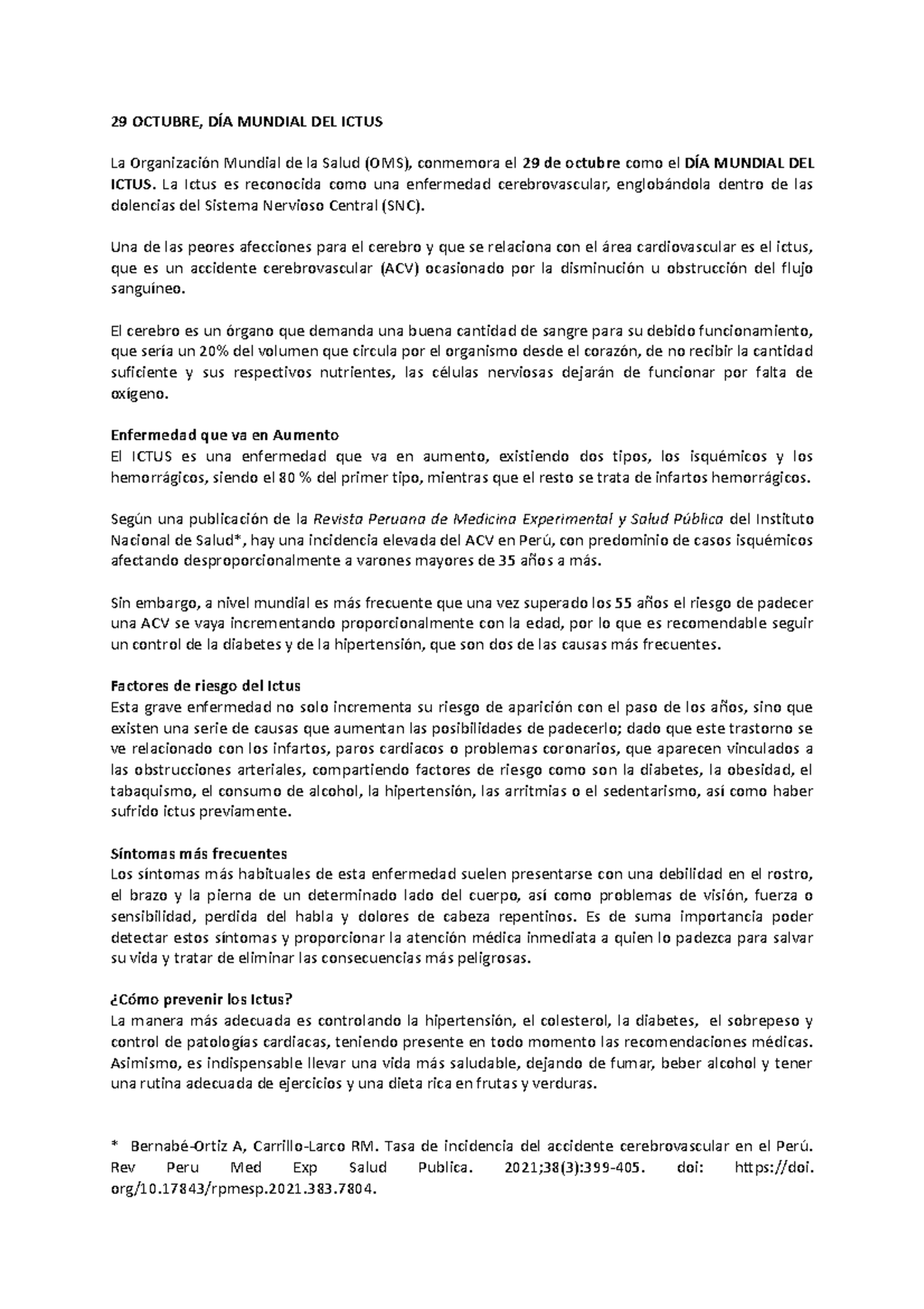 29 Octubre dia internacional del Ictus - 29 OCTUBRE, DÍA MUNDIAL DEL ...