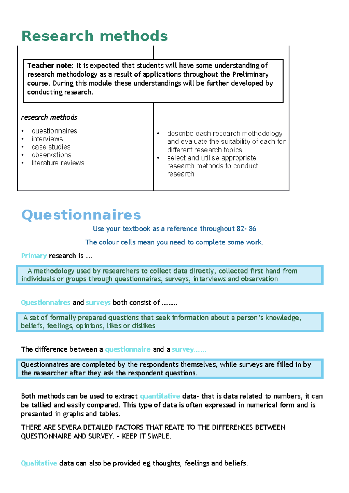 3. a) Research methods - Worksheet document on the syllabus dot point ...