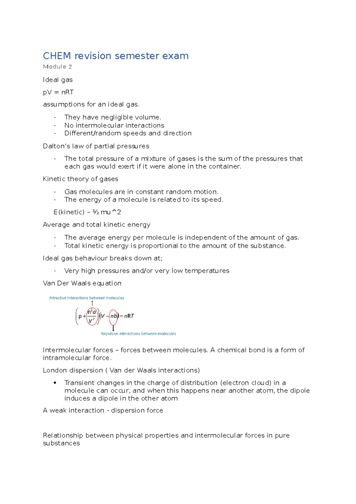 CHEM revision semester exam - CHEM revision semester exam Module 2 ...