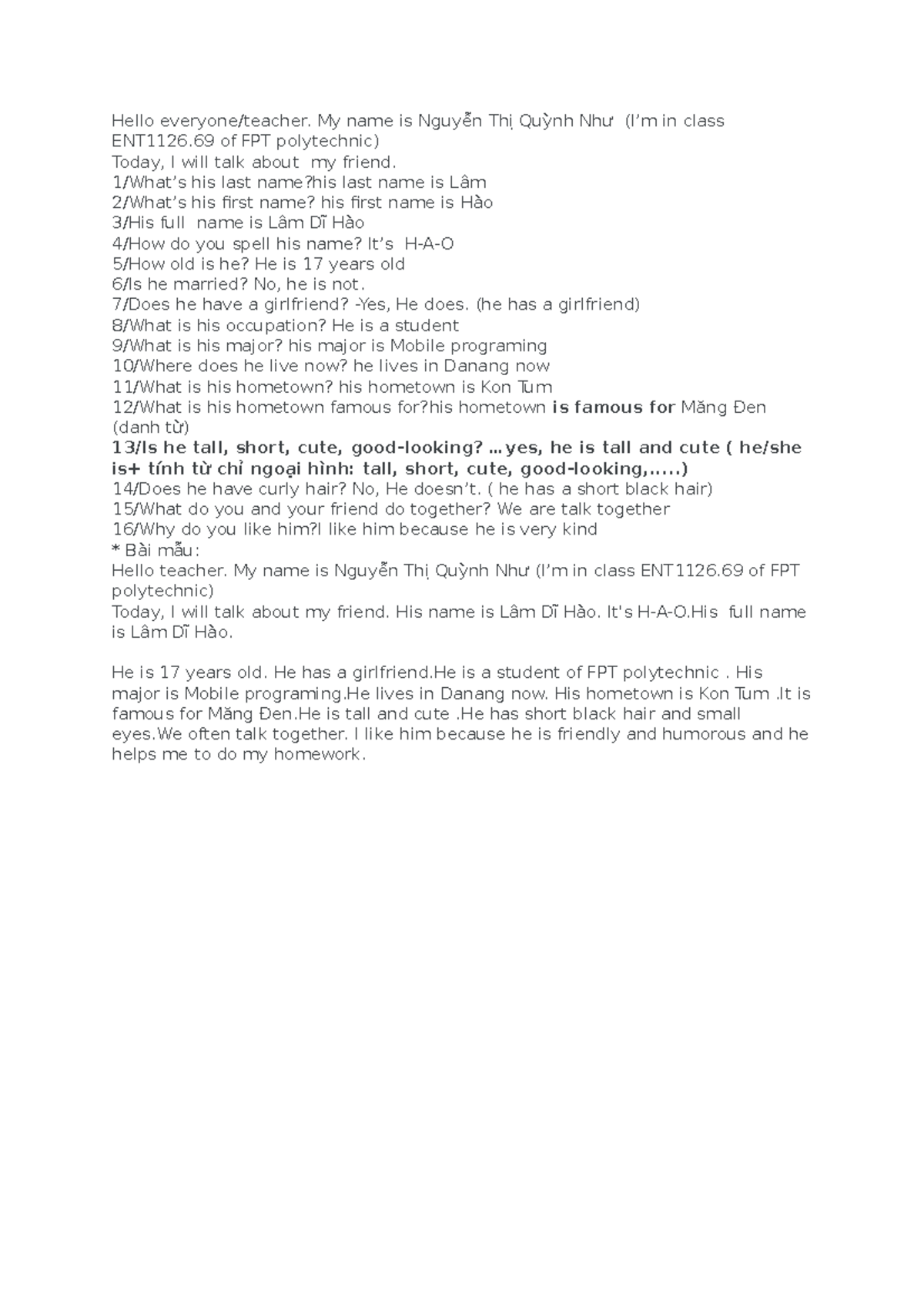 Hello everyone - mẫu - Hello everyone/teacher. My name is Nguyễn Thị ...