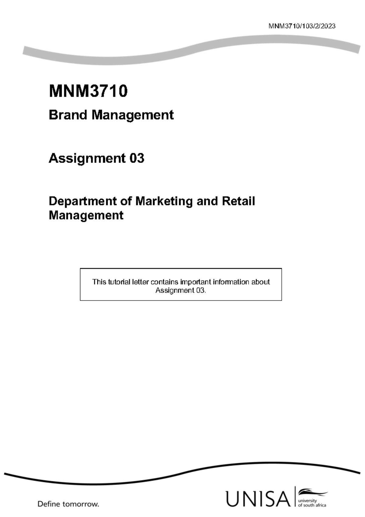 MNM3710 Assignment 03 S2 2023 F - MNM3710 - Unisa - Studocu