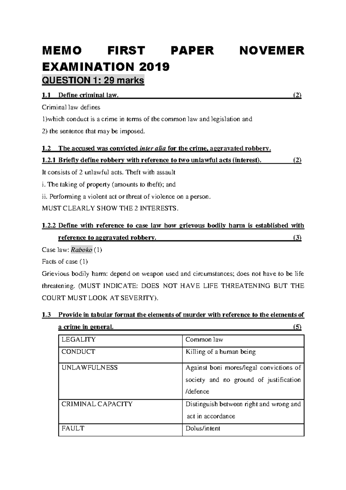 First Paper MEMO Examination 2019 - MEMO FIRST PAPER NOVEMER ...