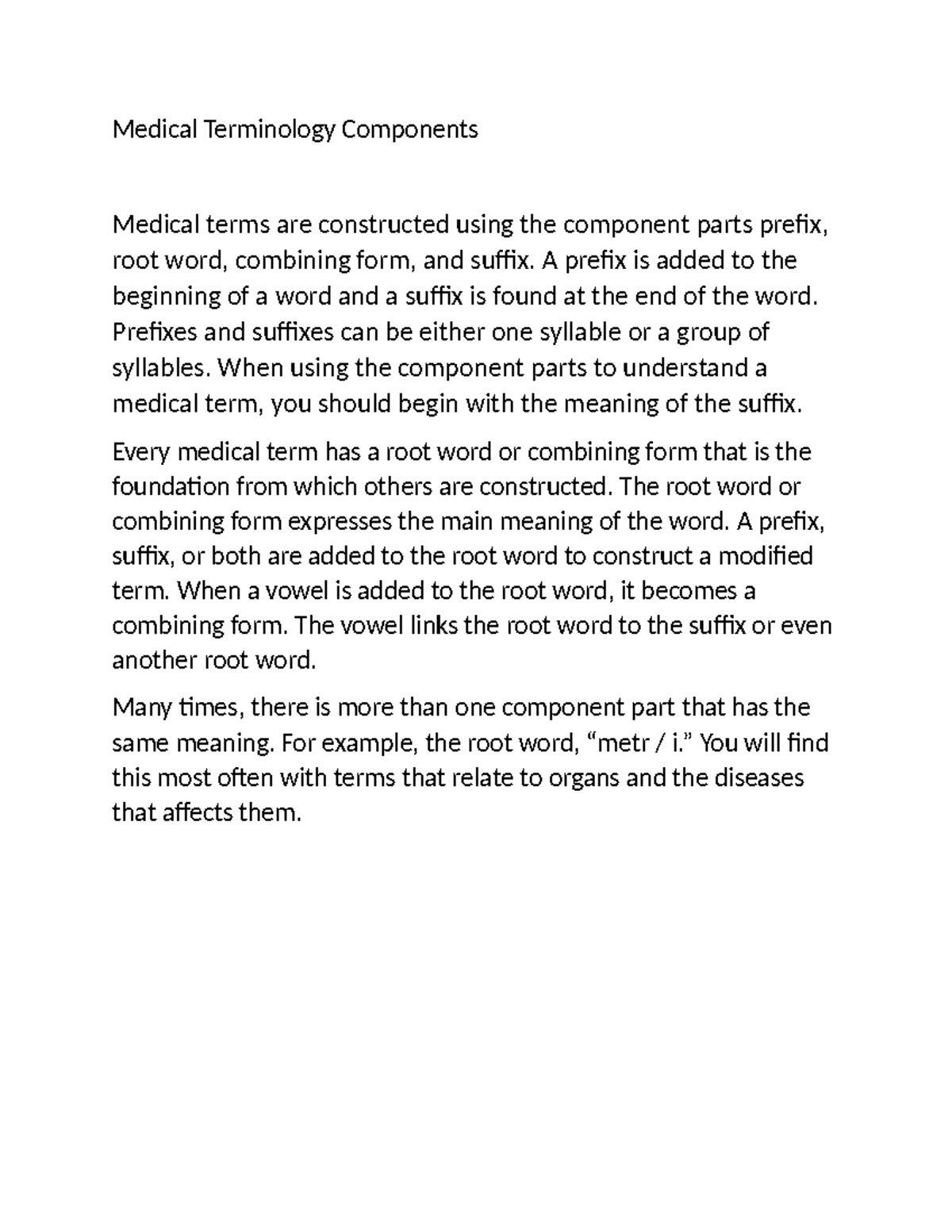 Medical Terminology Components - Medical Terminology Components Medical ...