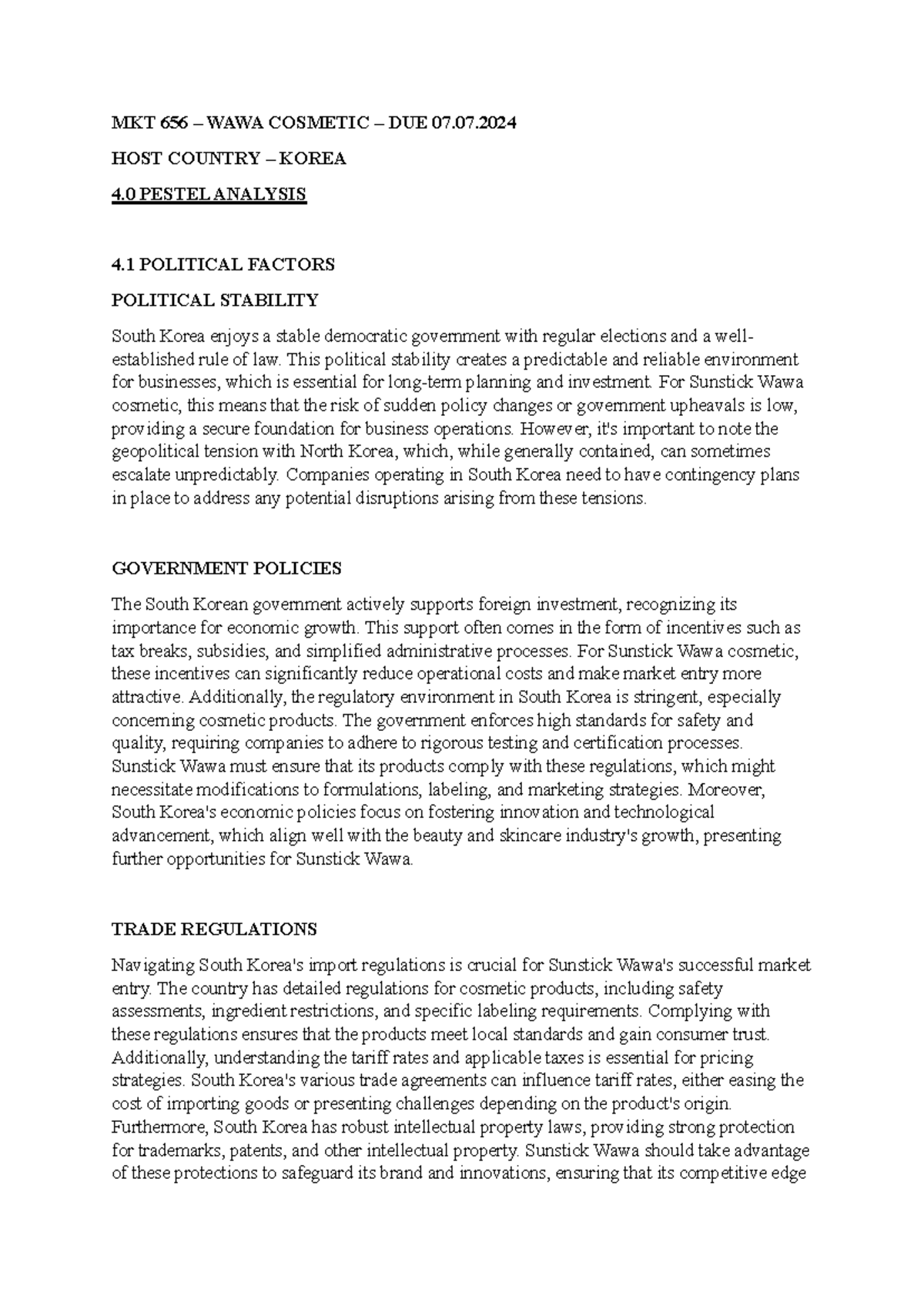 MKT 656 - pestel analysis - MKT 656 – WAWA COSMETIC – DUE 07. HOST ...