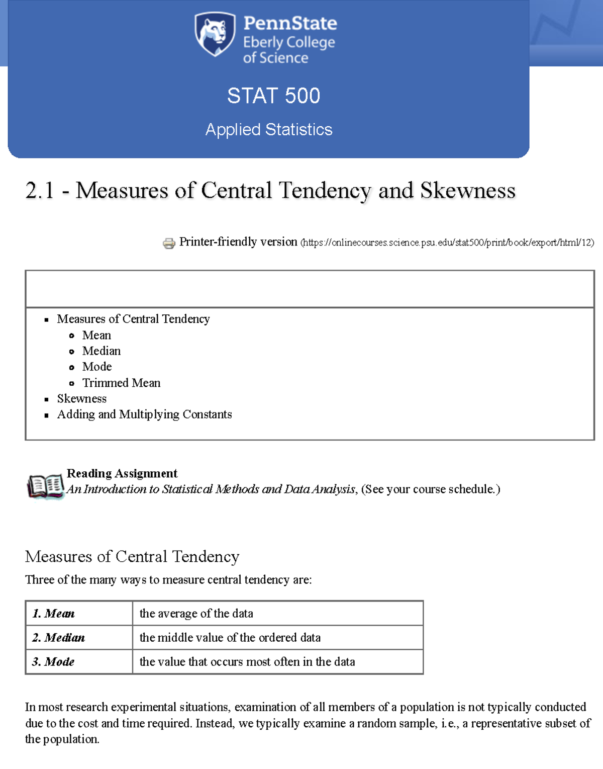 2.1 - Measures of Central Tendency and Skewness STAT 500 - Applied ...