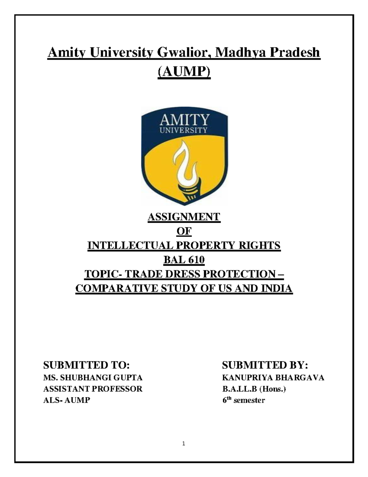 IPR - DDFGGMFNGFDMND - Amity University Gwalior, Madhya Pradesh (AUMP ...