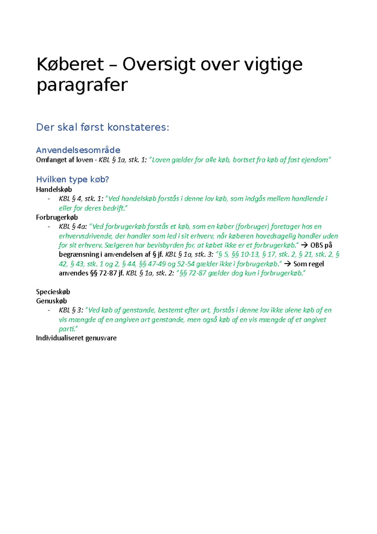 Køberet – Oversigt over vigtige paragrafer - Køberet – Oversigt over ...