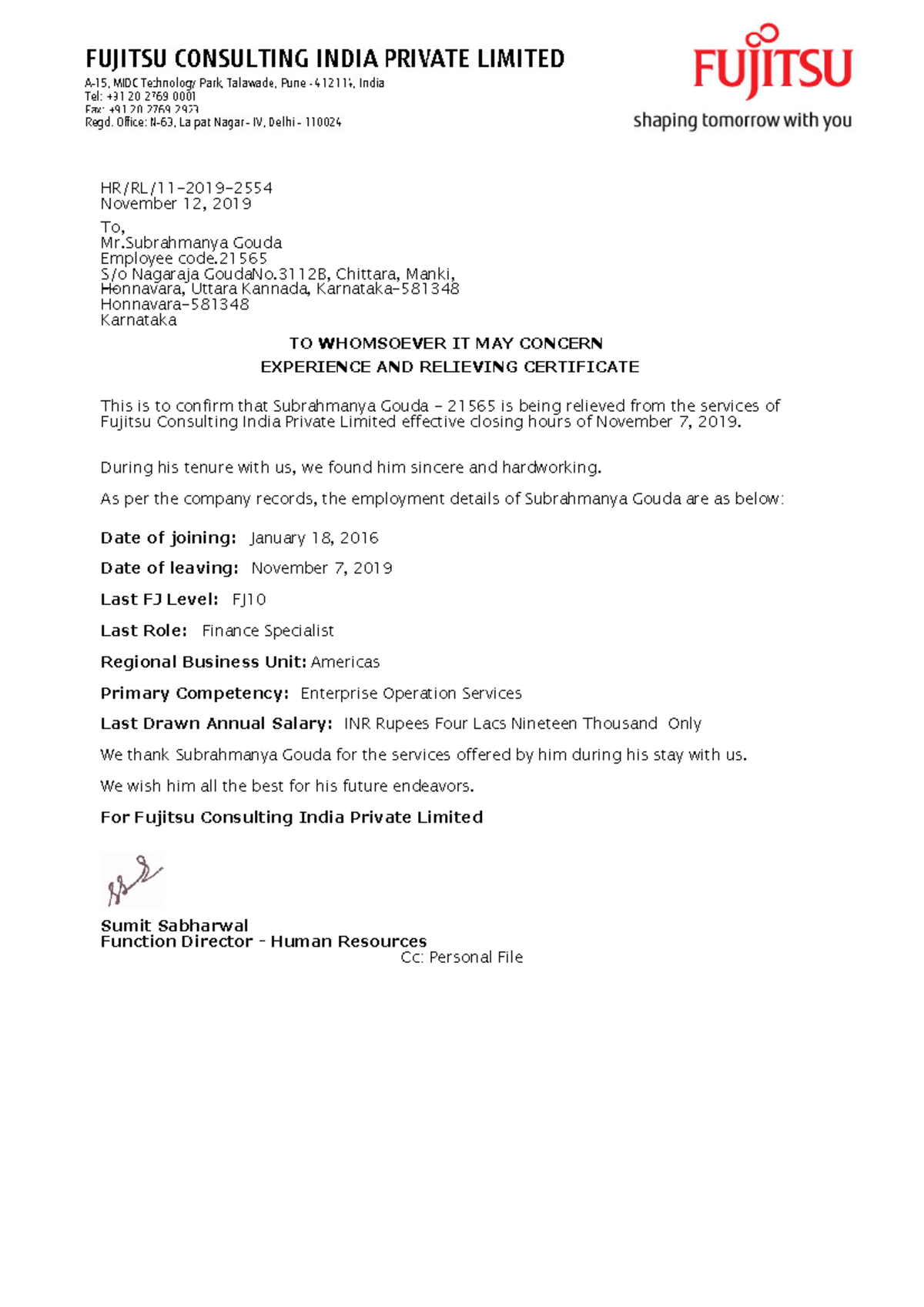 Relieving 21565 11-12 - subject notes - HR/RL/11-2019- November 12 ...