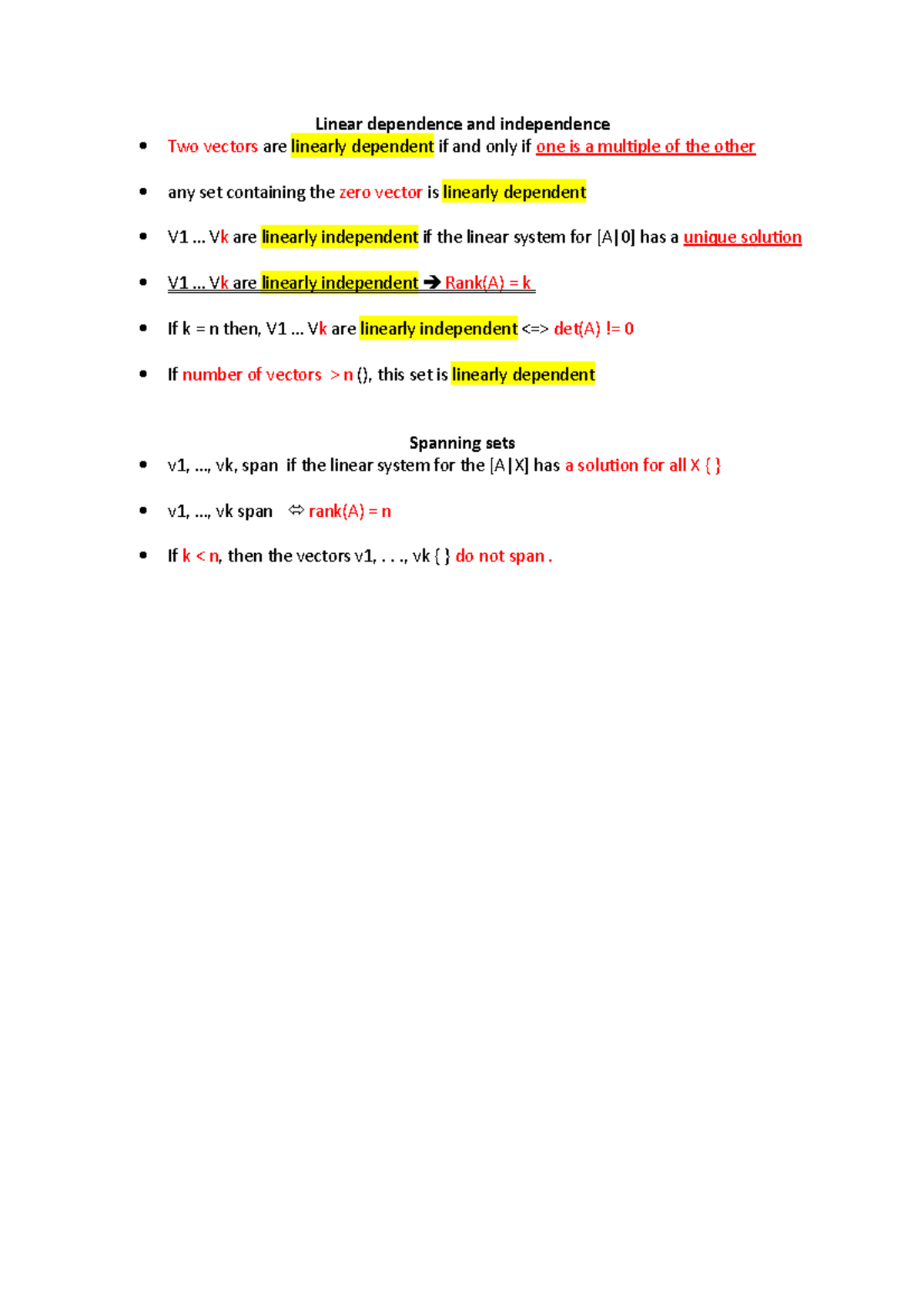 Linear dependence Spanning Sets - MAST10007 - Unimelb - Studocu