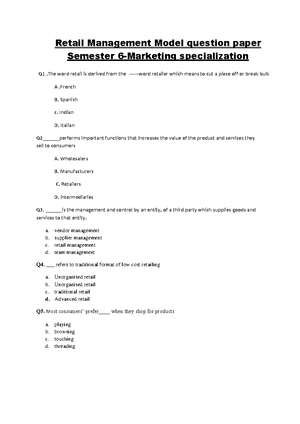 Retail Management MCQ Questions and Answers Part – 1 - SAR Publisher ...