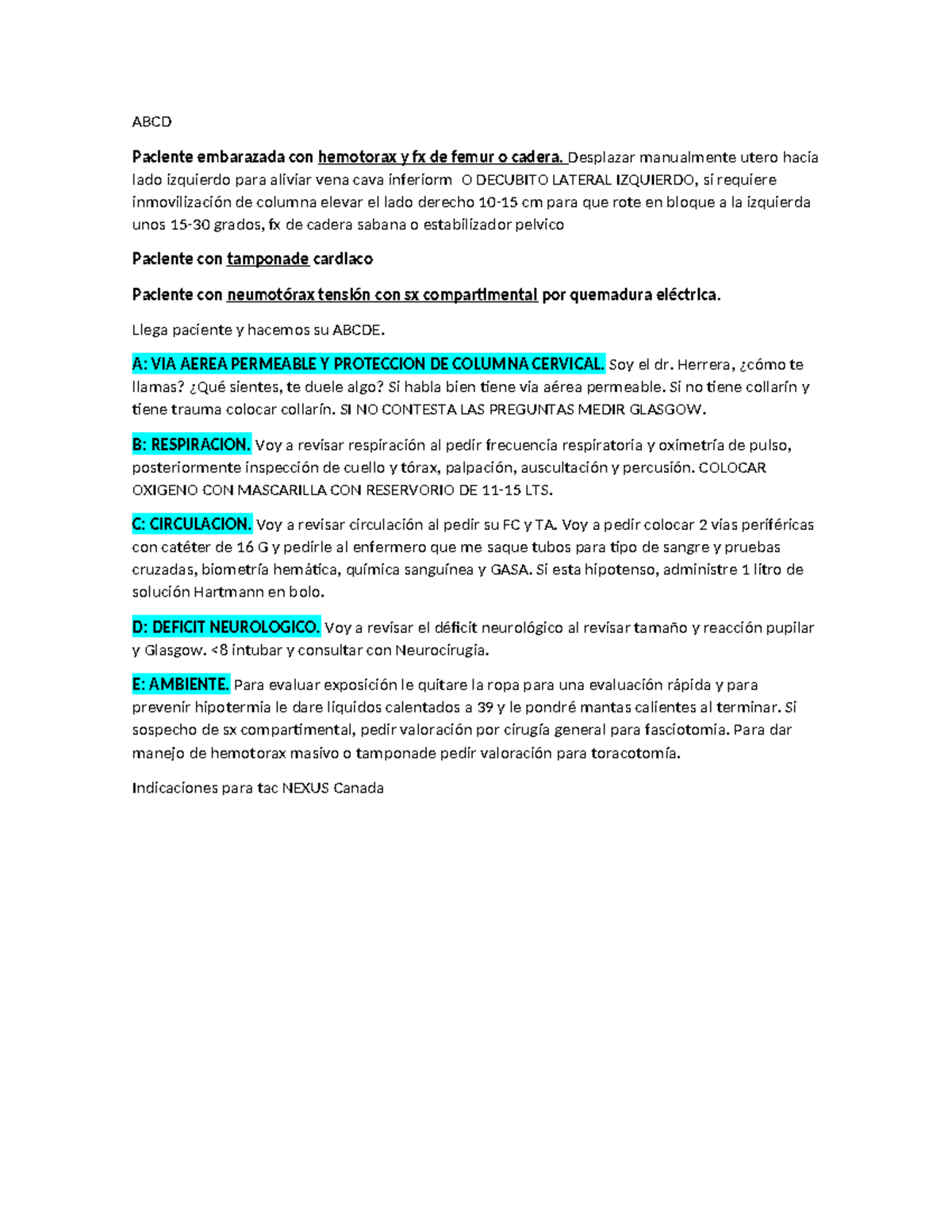 ABCD. ATLS - trauma atls - ABCD Paciente embarazada con hemotorax y fx ...