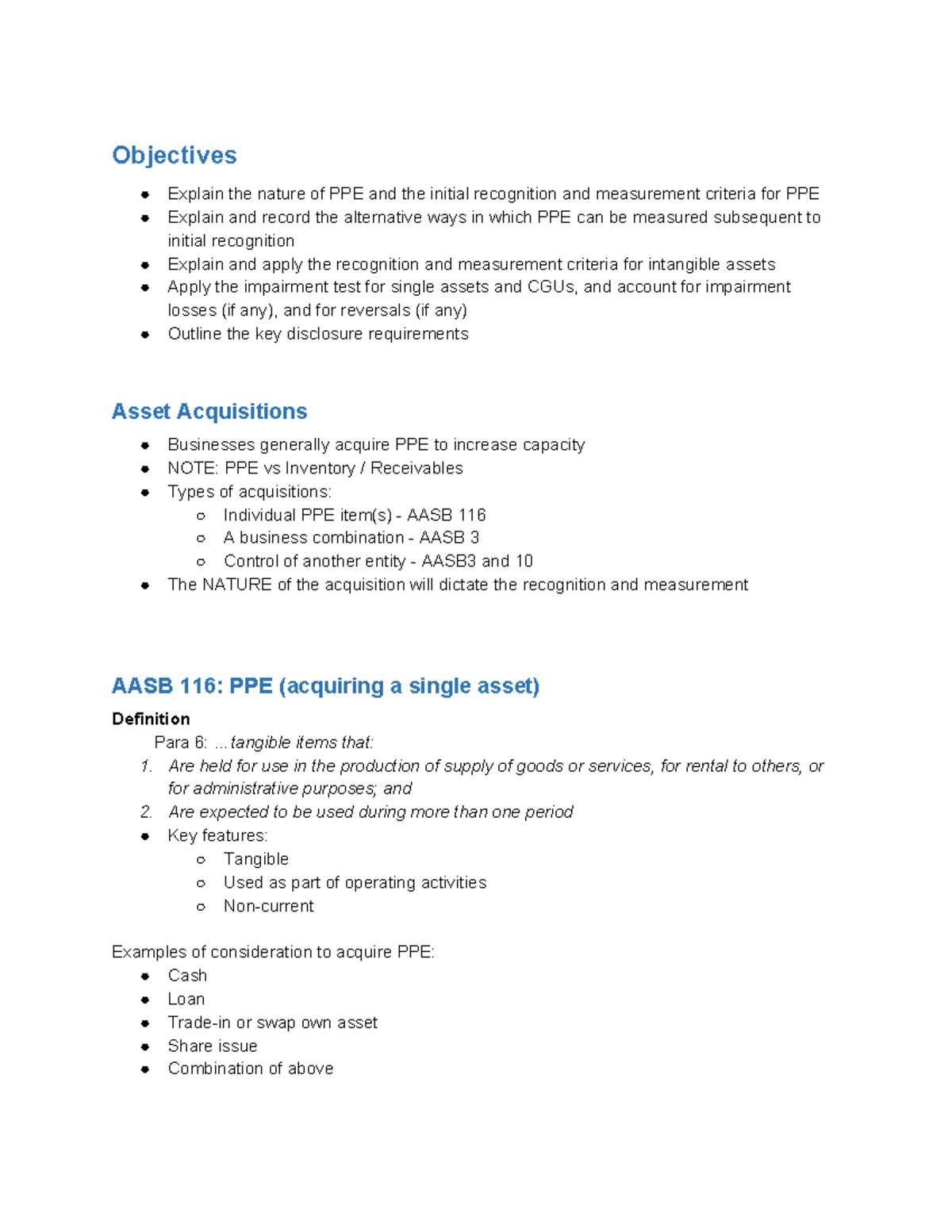 L2 - PPE, Intangibles and Impairment - Objectives Explain the nature of ...