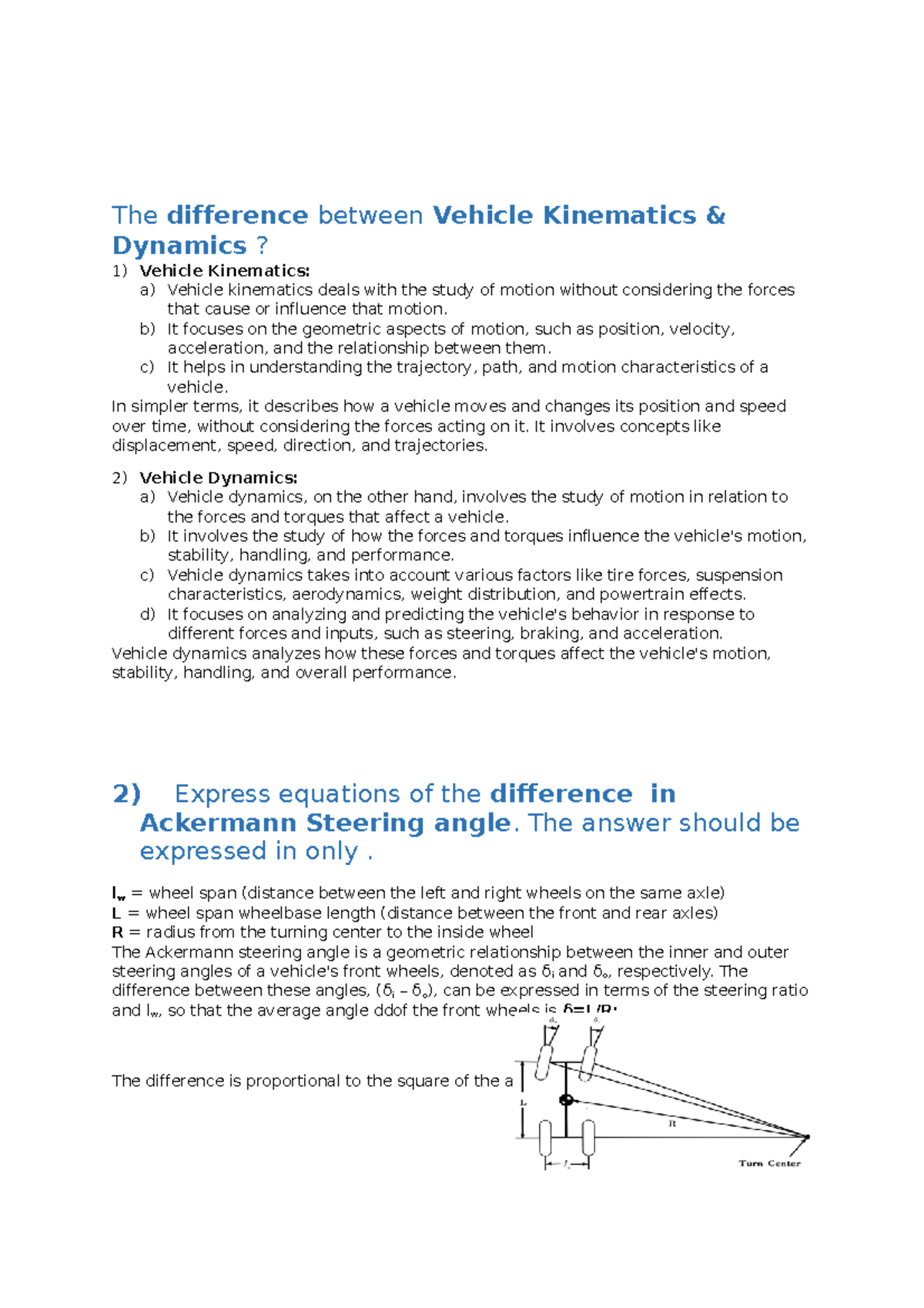 Final 2018 Summary - The difference between Vehicle Kinematics ...