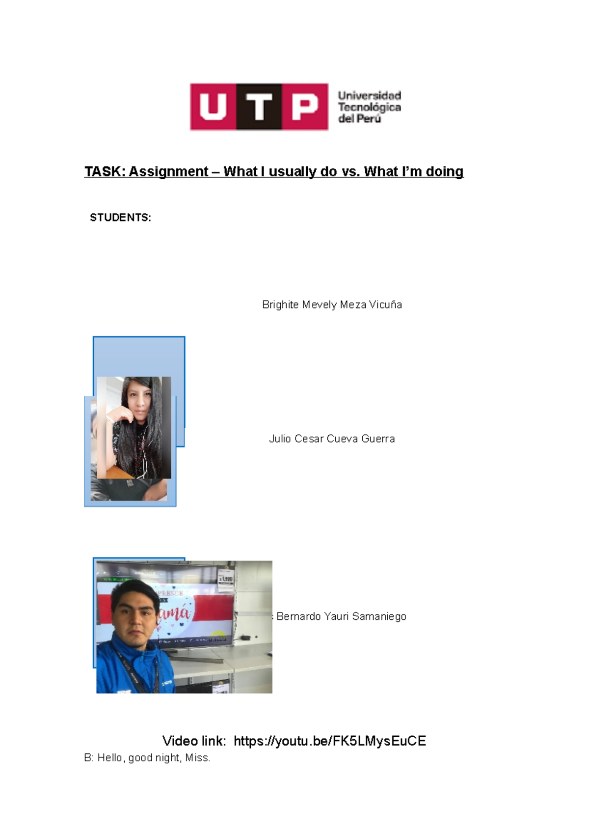 Task Assignment What I Usually Do Vs What Im Doing Task Assignment