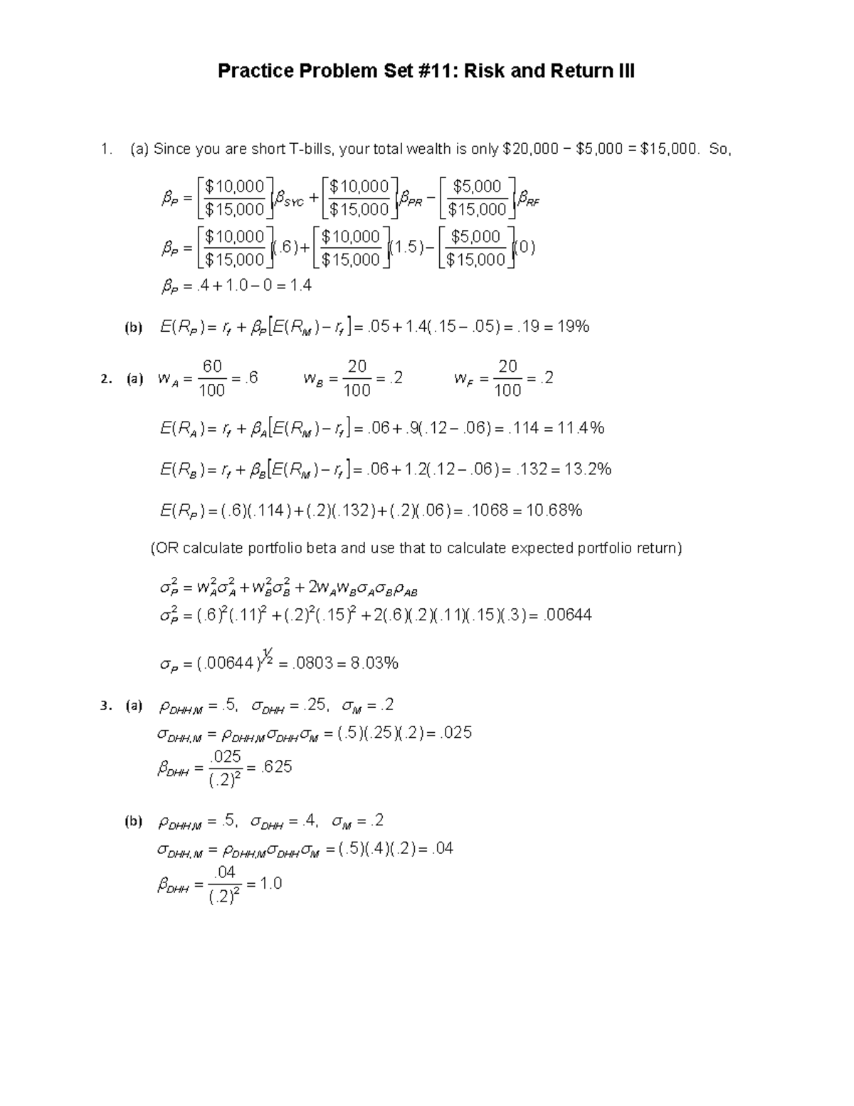 Risk and return III - solutions - Warning: TT: undefined function: 32 Practice Problem Set #11 ...