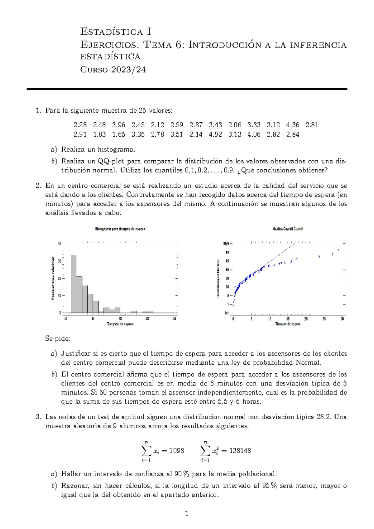 Hoja6 esp enun - Estad ́ıstica I Ejercicios. Tema 6: Introducci ́on a ...