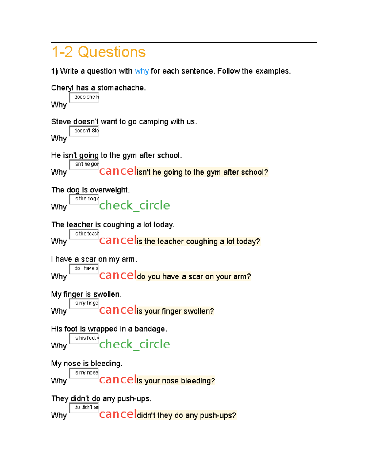 1-2 quiestions - 1-2 Questions 1) Write a question with why for each ...