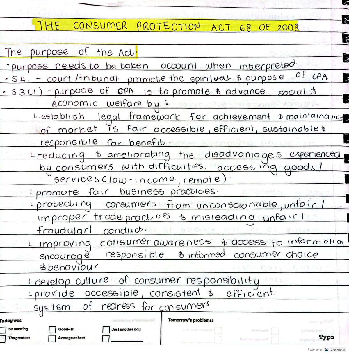 Consumer rights - Summary Commercial Law - THE CONSUMER PROTECTION ACT ...