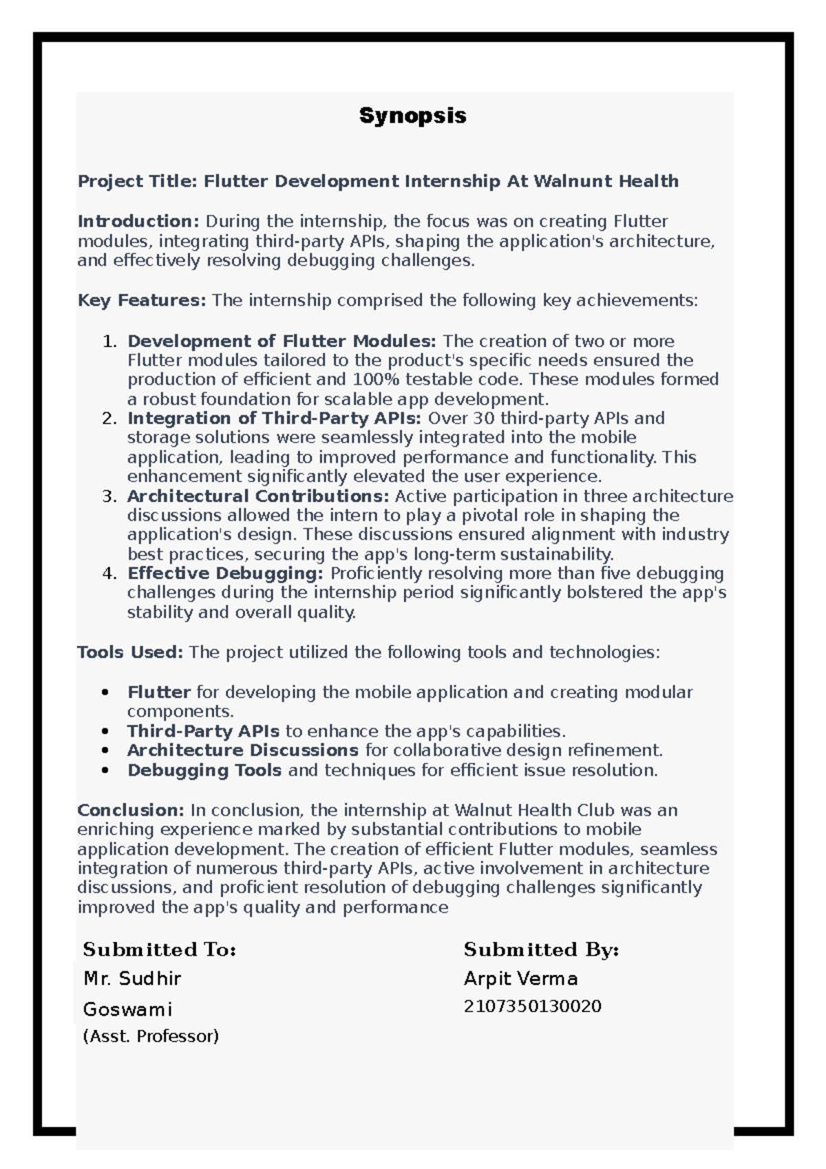 Synopsis - Synopsis Project Title: Flutter Development Internship At ...