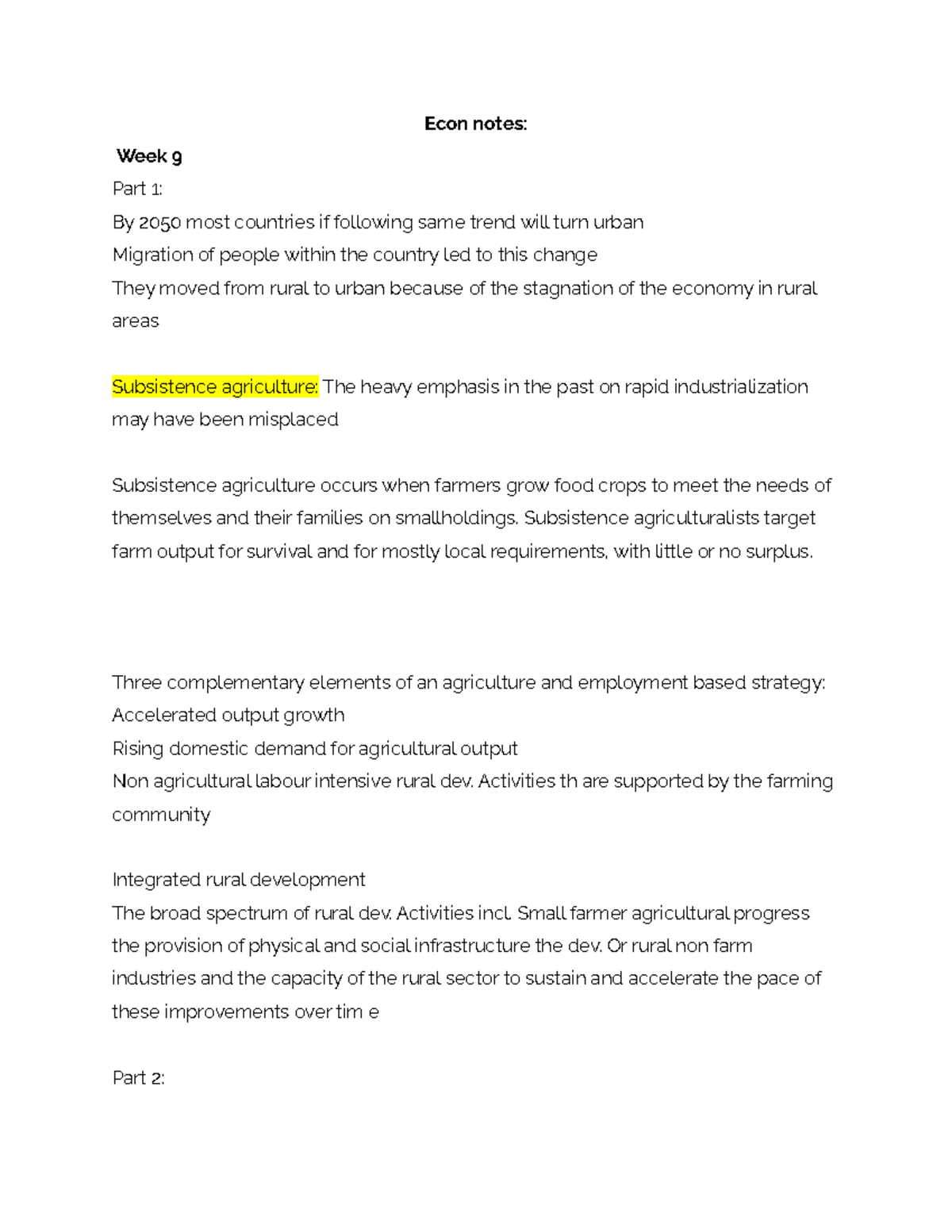 Econ notes Week 9 - Dr. Batu - Econ notes: Week 9 Part 1: By 2050 most ...