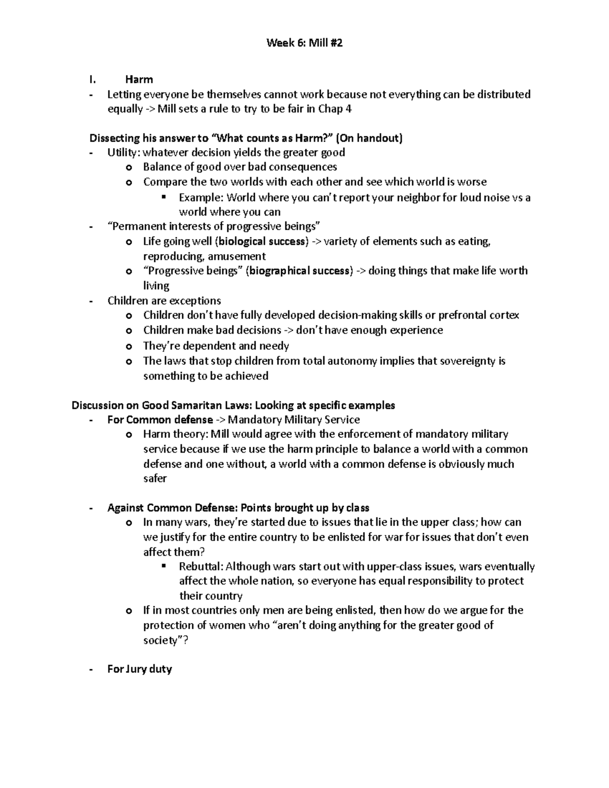 Mill 2 - Lecture notes from second week on John Stuart Mill - Week 6 ...