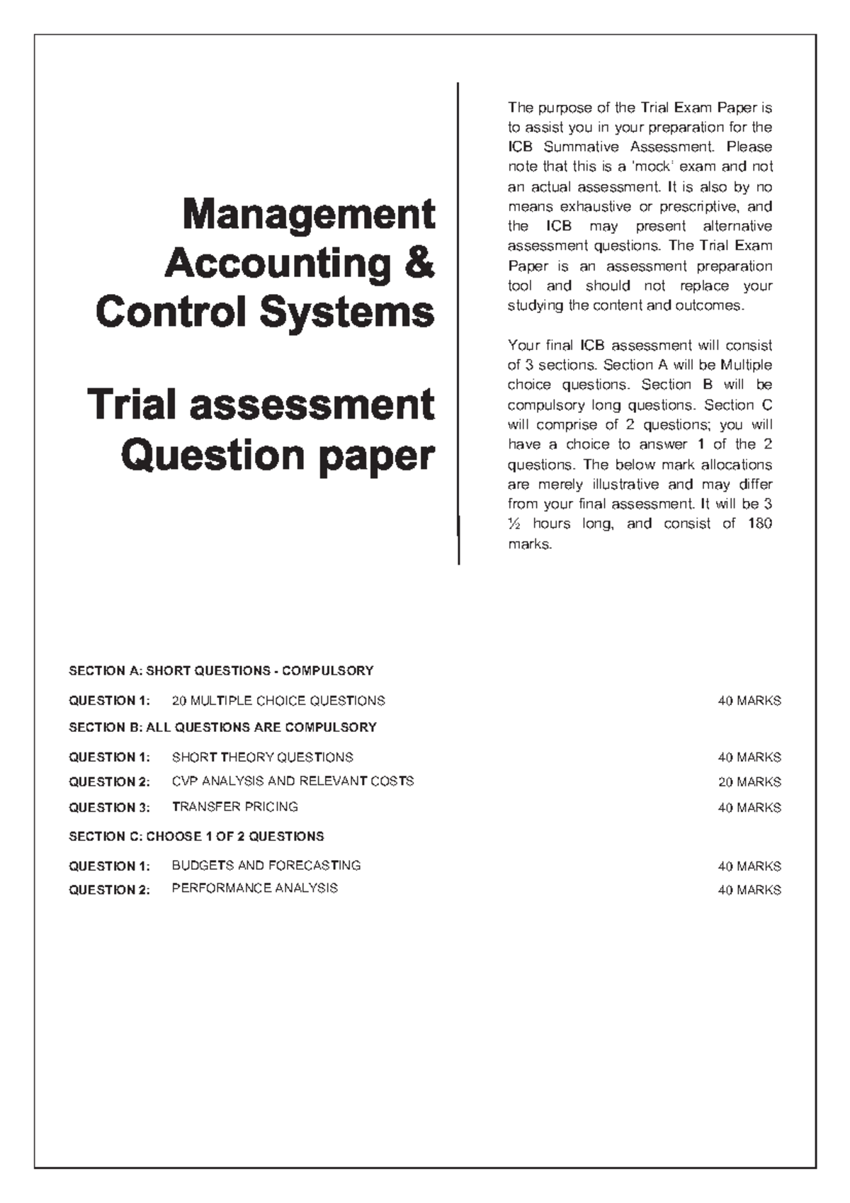 Mangement Account & Control Systems - Trail Assessment Question Paper ...