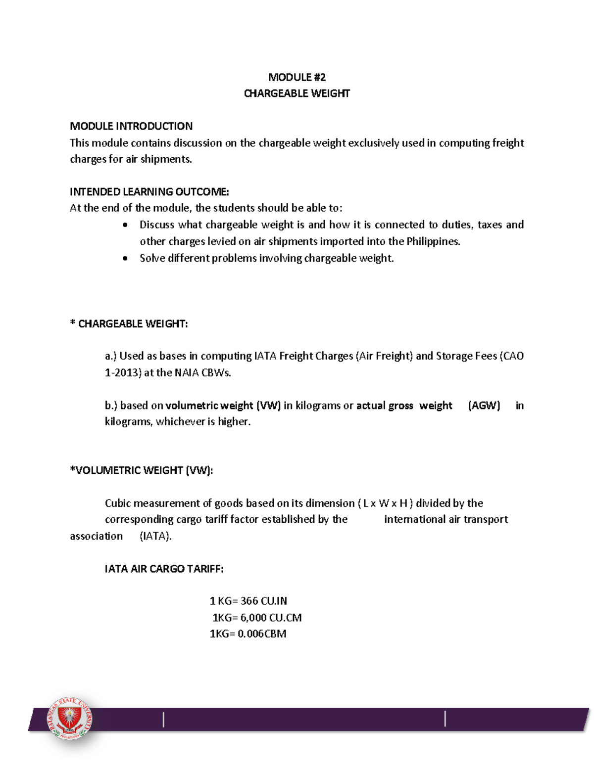 CAd-210-M2 - MODULE CHARGEABLE WEIGHT MODULE INTRODUCTION This module ...