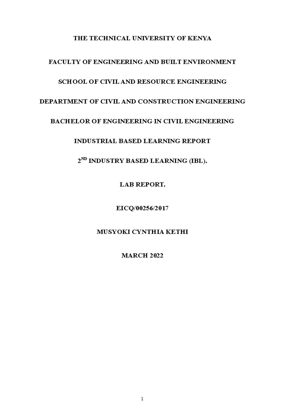 Lab report - Access for further research please - THE TECHNICAL ...