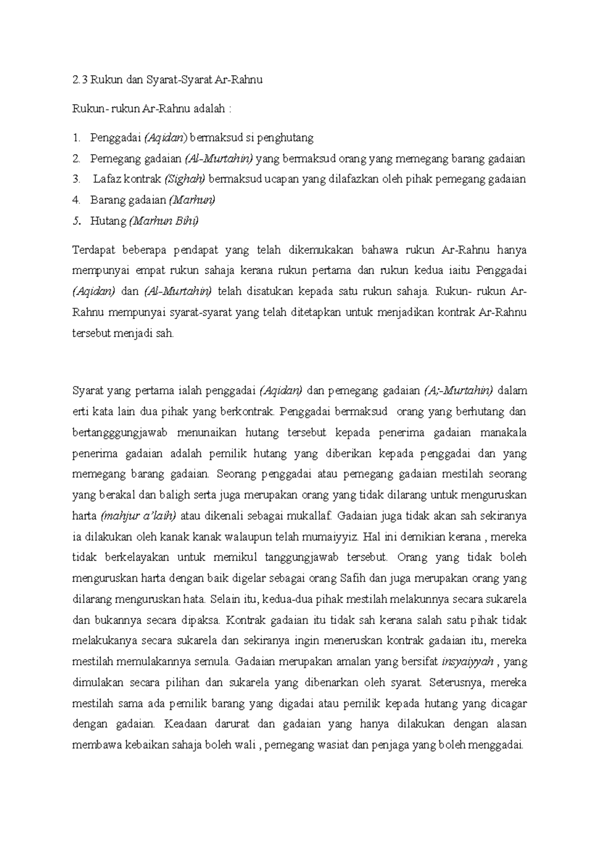 AR- Rahnu - preference - 2 Rukun dan Syarat-Syarat Ar-Rahnu Rukun ...