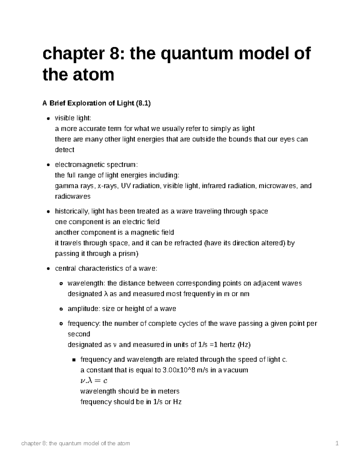 Chapter 8: The Quantum Model of the Atom - chapter 8: the quantum model ...