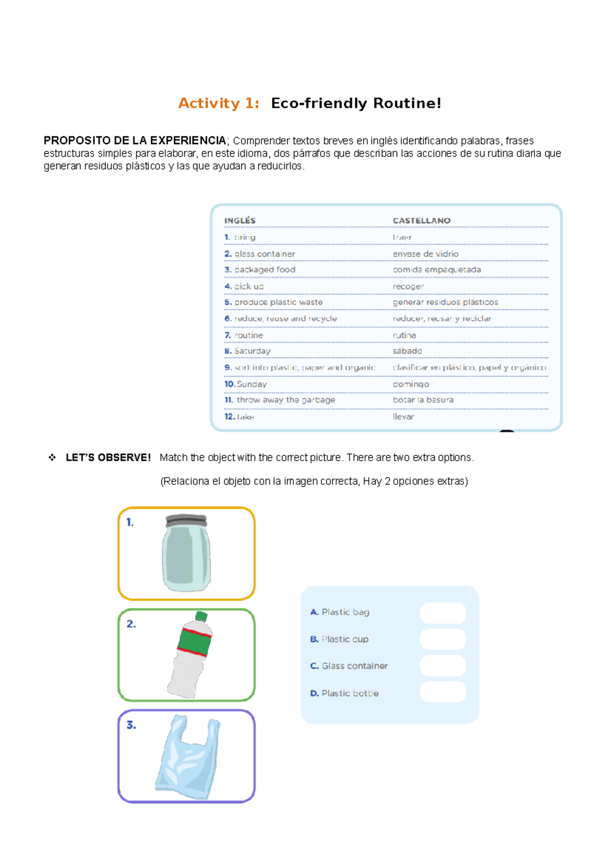 Worksheet-1 4tos - APUNTES - Activity 1: Eco-friendly Routine ...