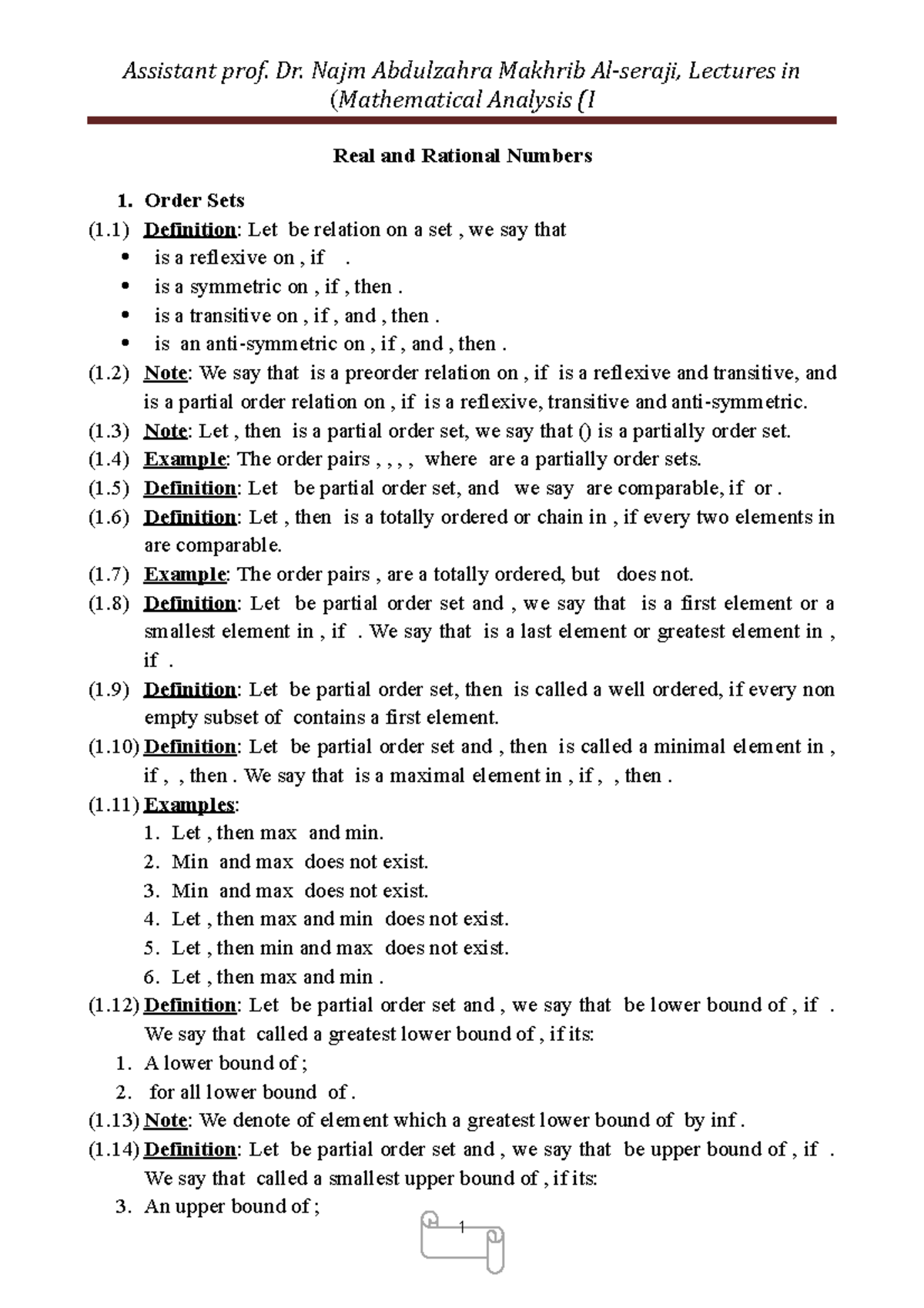 Mathematical analysis 1 - (Mathematical Analysis (I Real and Rational ...