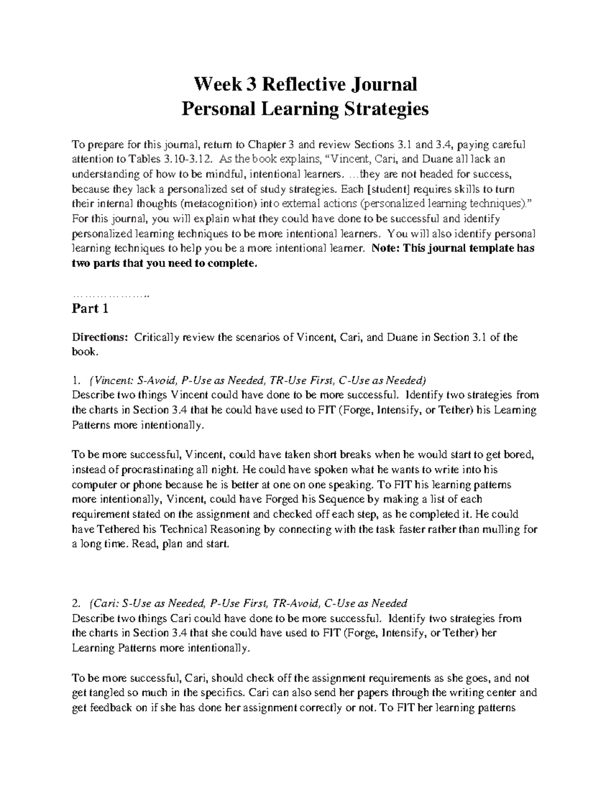 Week 3 Personal Learning Strategies Reflection template Final - Week 3 ...