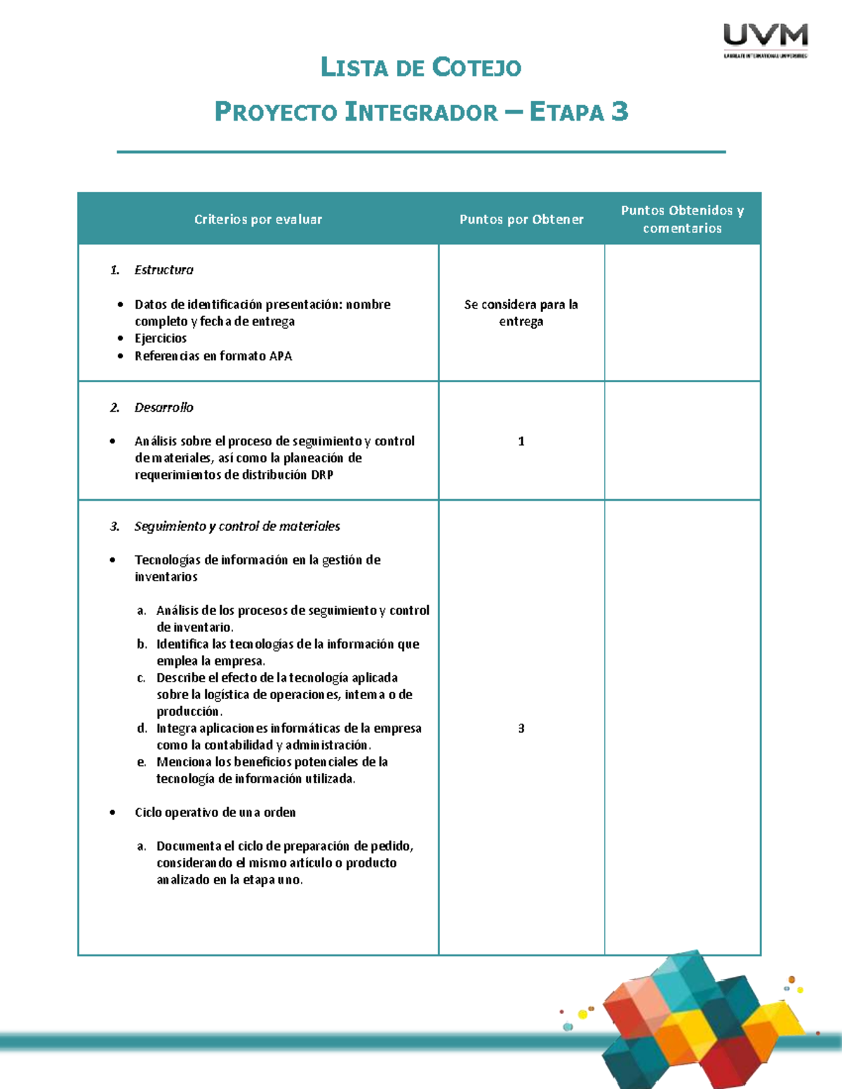 LC Proyecto Integrador E3 - LISTA DE COTEJO PROYECTO INTEGRADOR – ETAPA ...