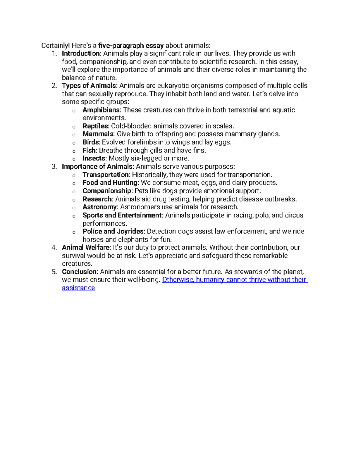 Sains - Certainly! Here’s a five-paragraph essay about animals: 1 ...