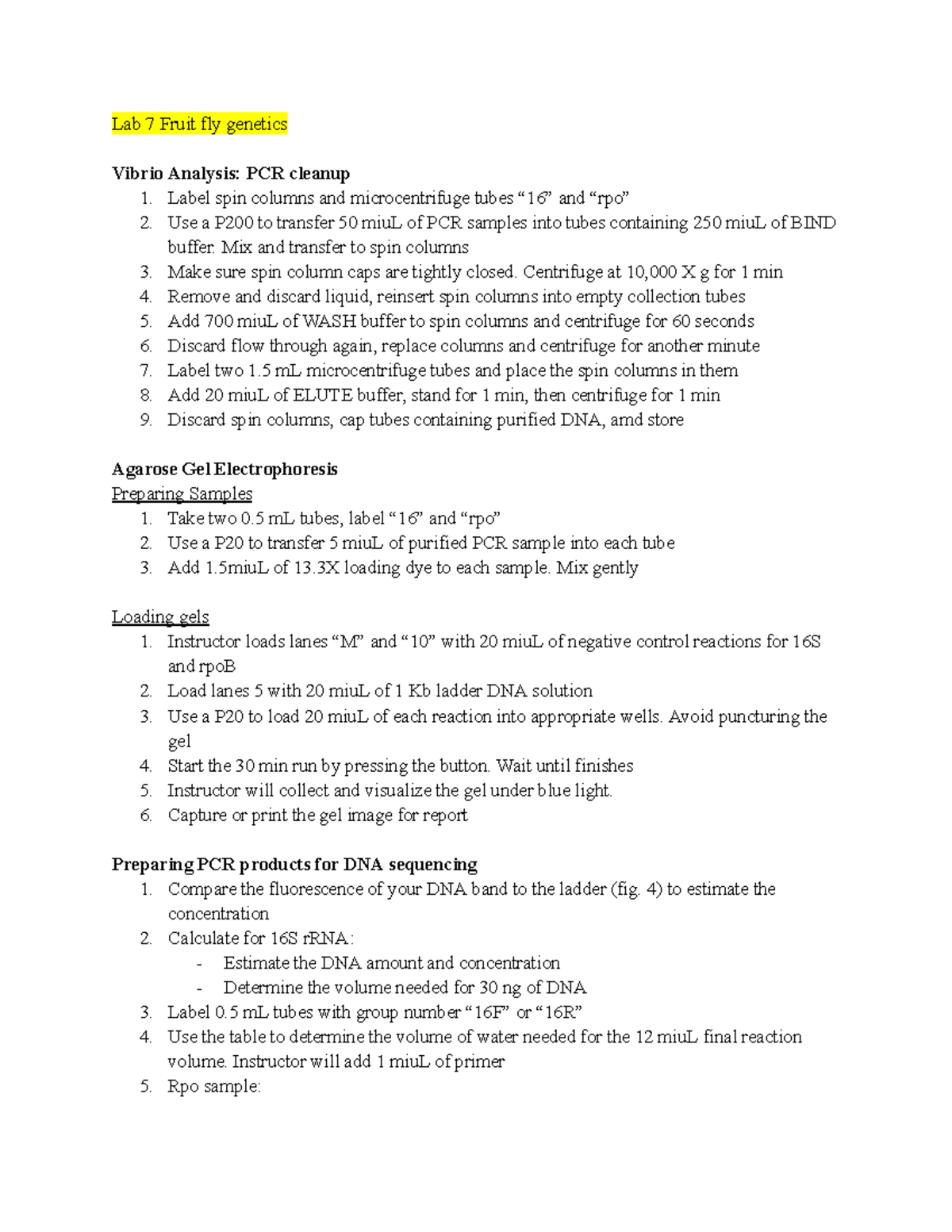 Lab 7 flowchart - Lab procedure and note - Lab 7 Fruit fly genetics ...