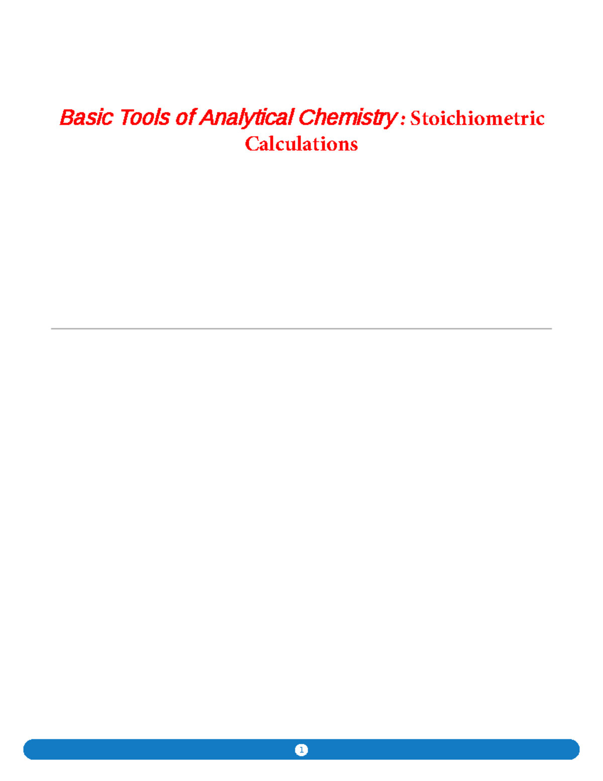Analytical Chemistry Stoichiometric Calculations - CHAPTER OVERVIEW ...