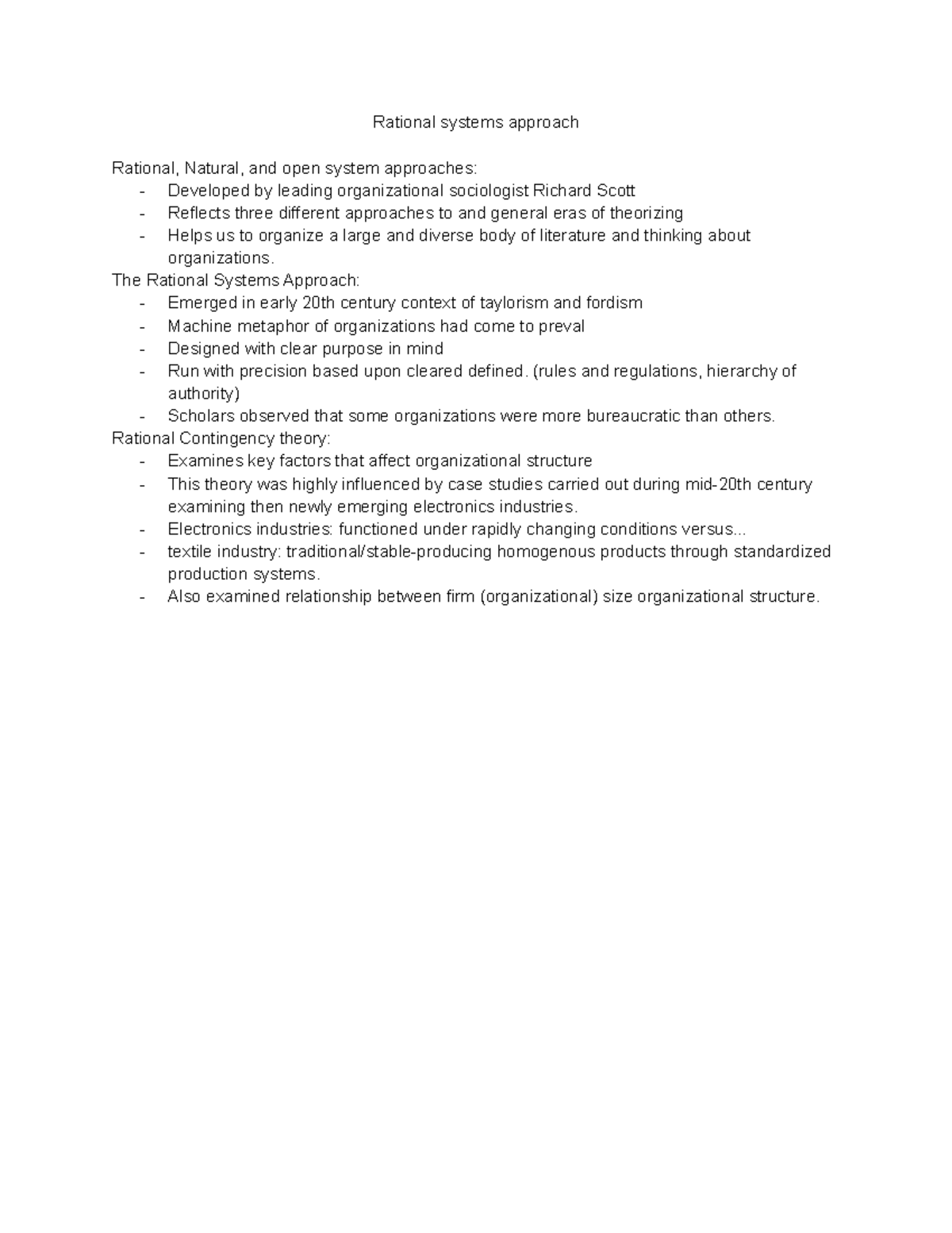 SOCL 462 notes 1 - Rational systems approach Rational, Natural, and ...