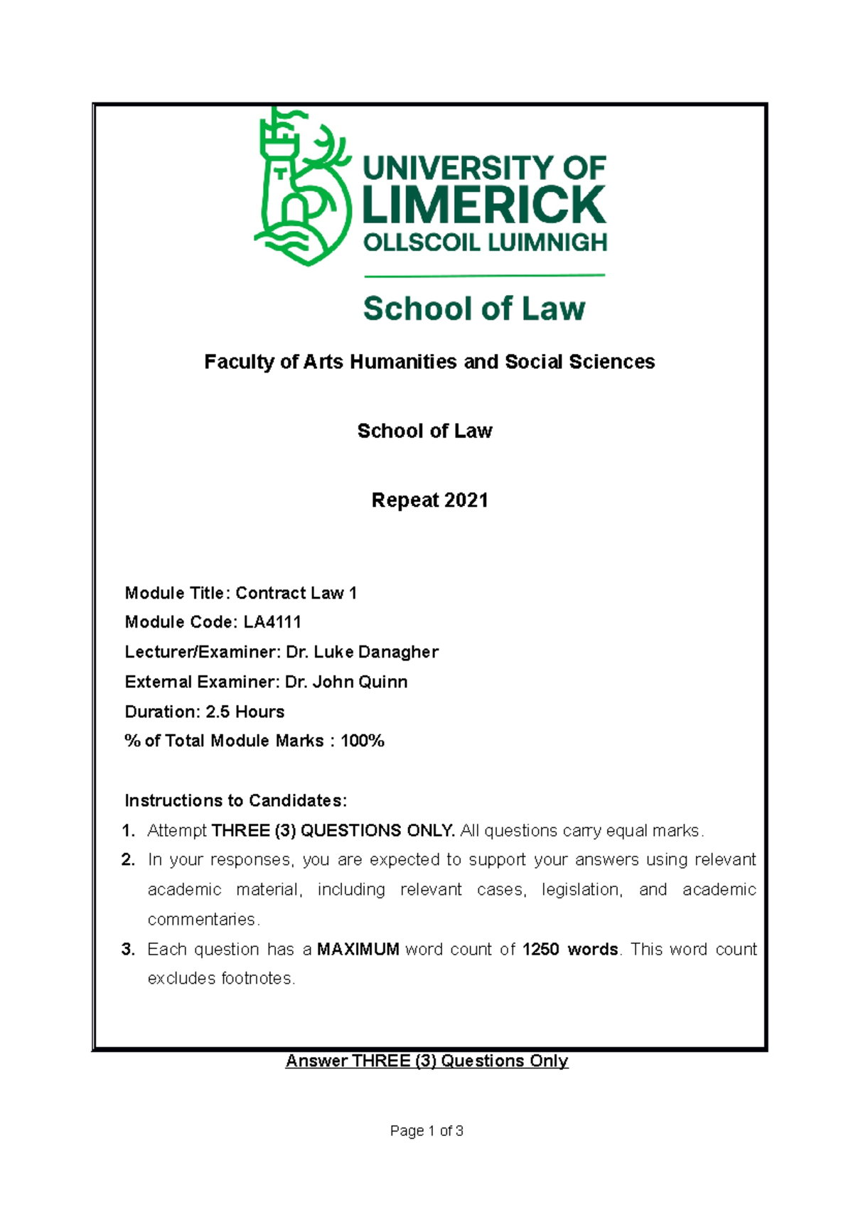 LA4111 Repeat EXAM Paper 2021 Final - Faculty of Arts Humanities and ...