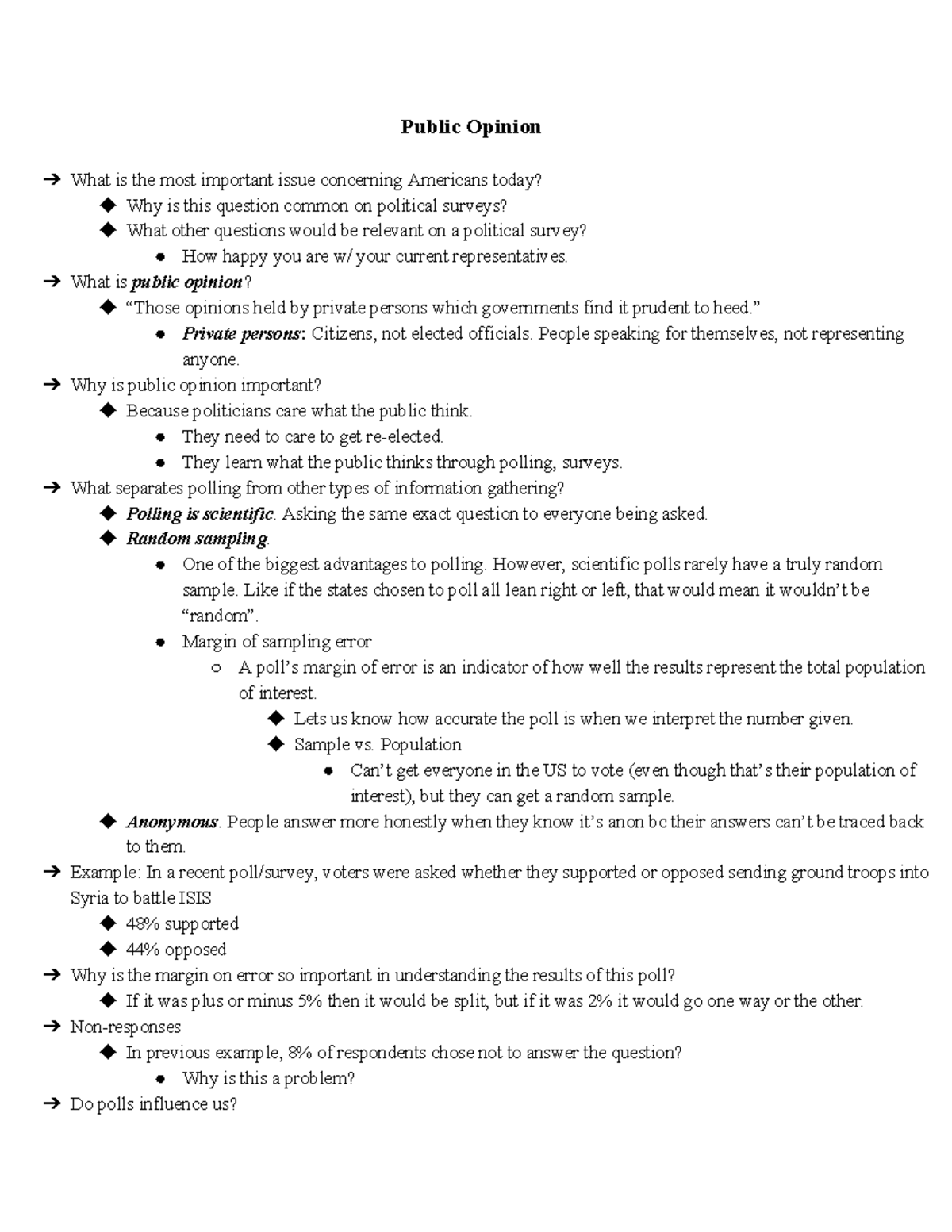 Semester 1 - Lecture notes Public Opinion - Public Opinion What is the ...