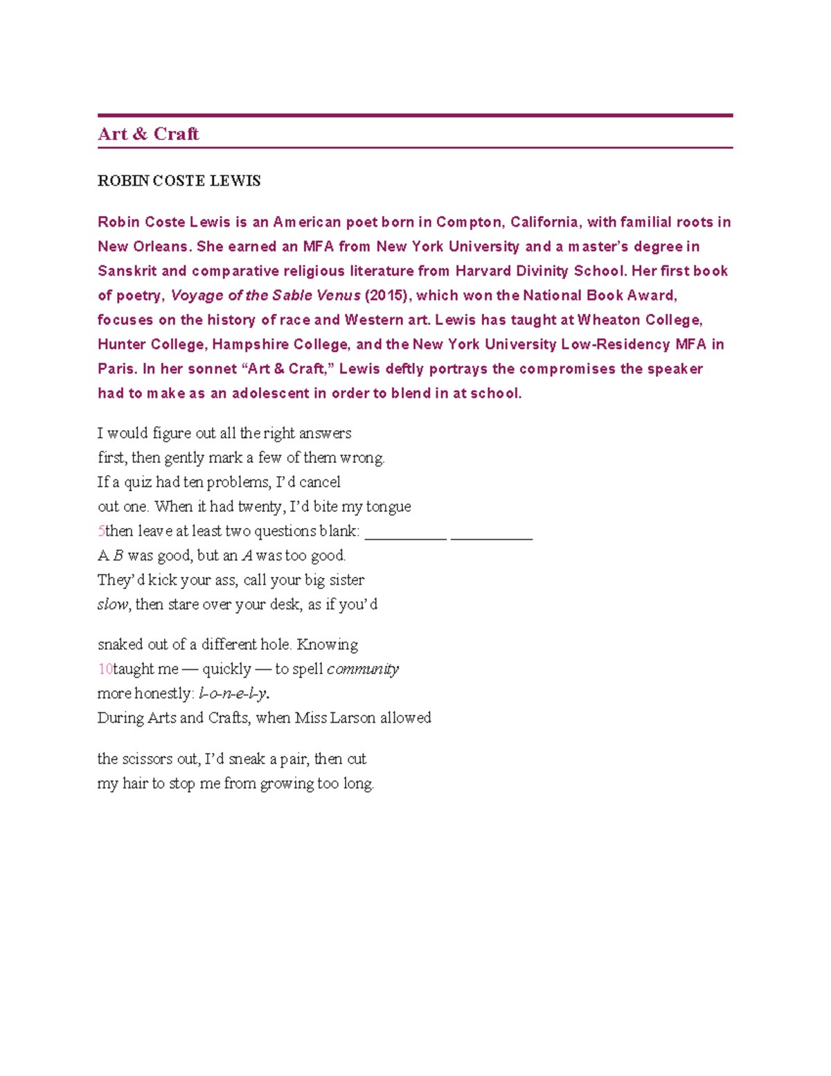 Art - abc - Art & Craft ROBIN COSTE LEWIS Robin Coste Lewis is an ...