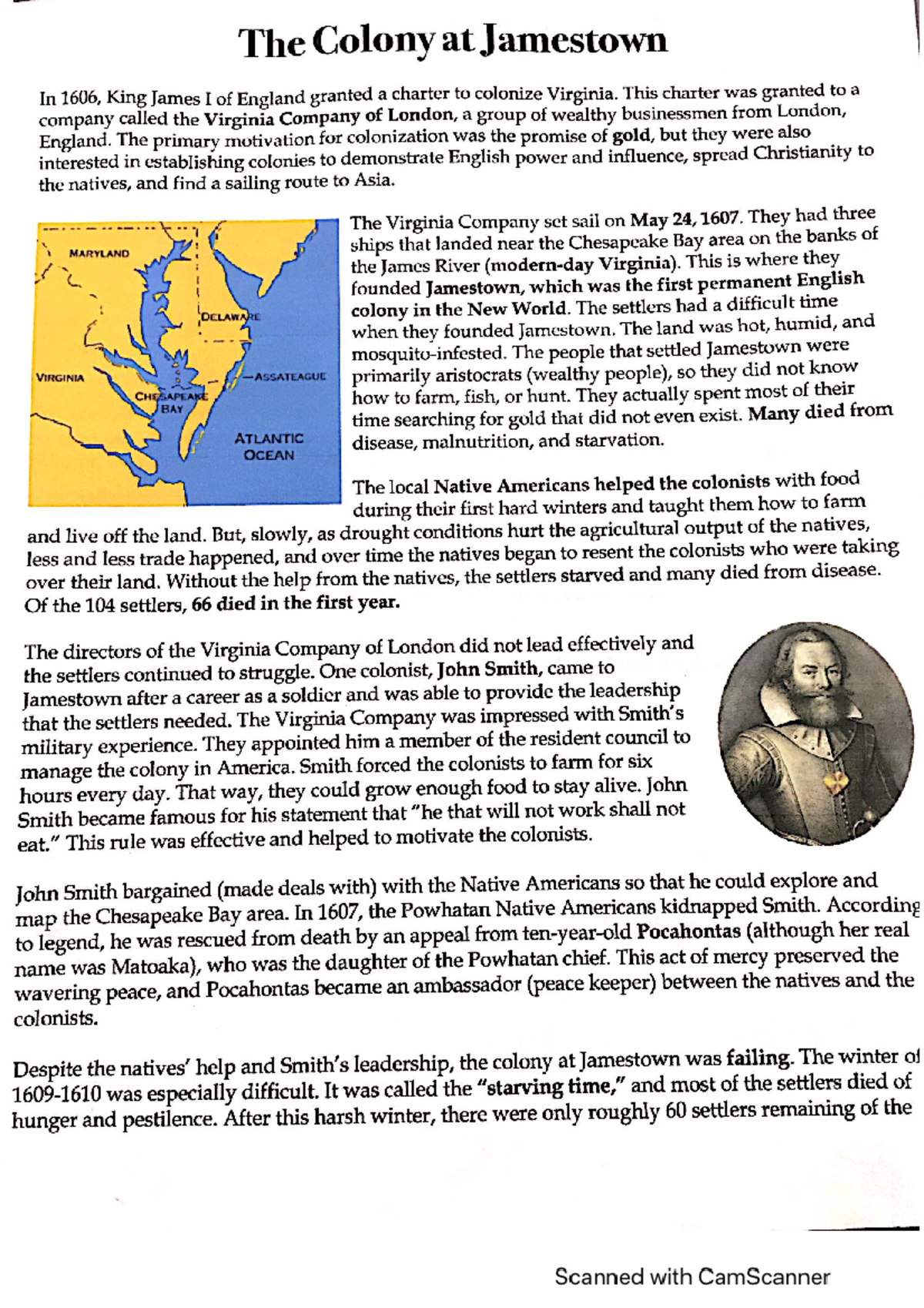Jamestown Colony Handout for 10th Grade - EUS 305 - Studocu