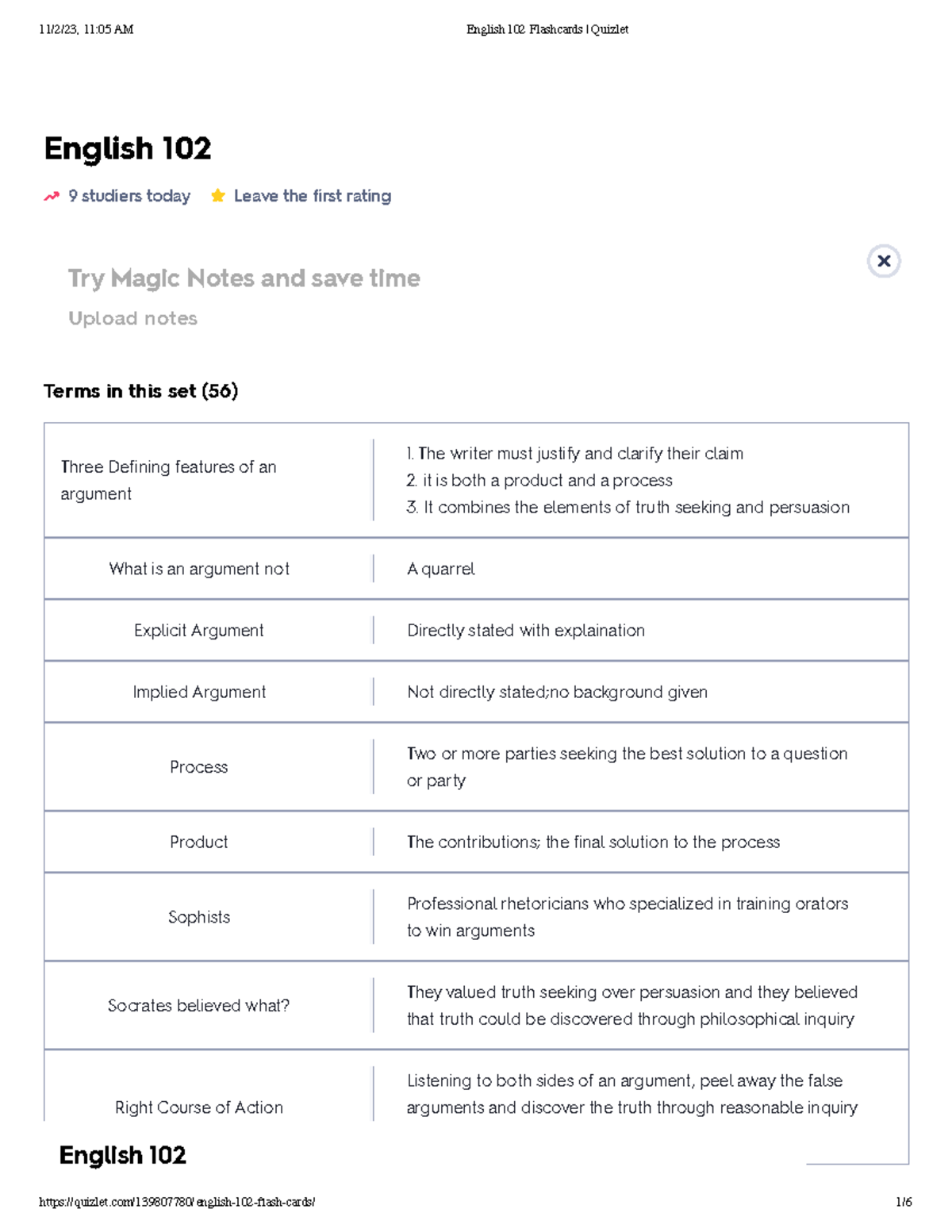 English 102 Flashcards Quizlet - English 102 9 studiers today Leave the ...