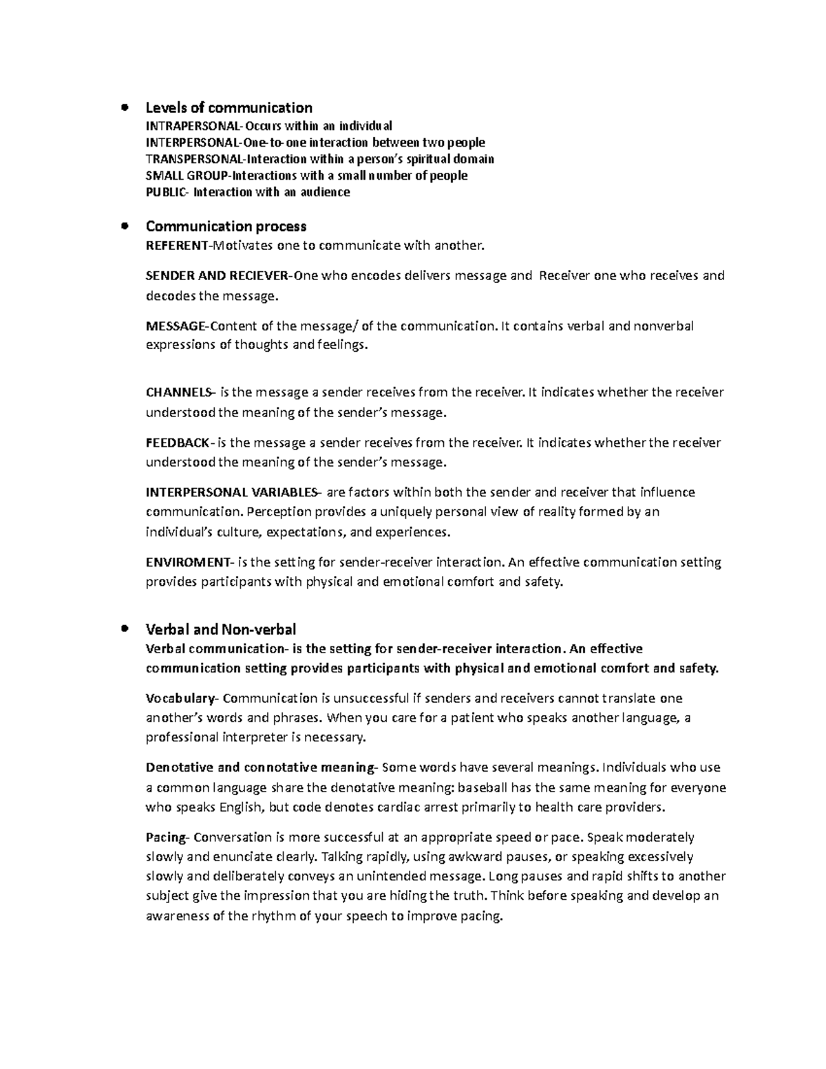Communication - Study Guide - Levels of communication INTRAPERSONAL ...