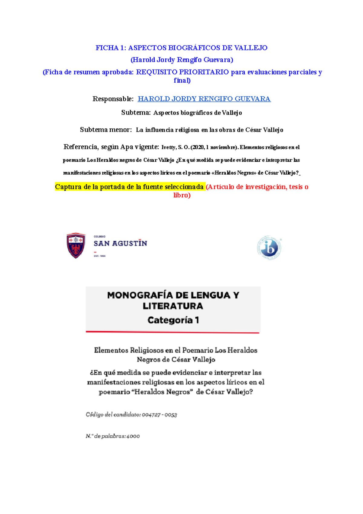 Ficha 1 - asASas - FICHA 1: ASPECTOS BIOGRÁFICOS DE VALLEJO (Harold Jordy Rengifo Guevara ...