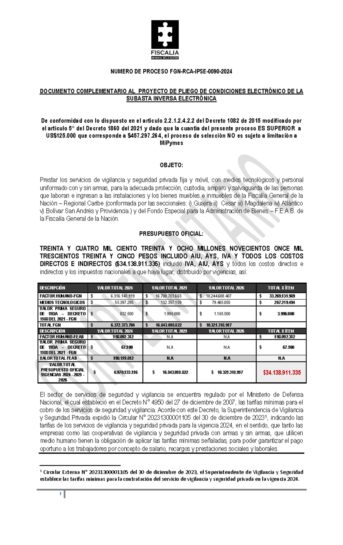 Documento Complementario al Proyecto de Pliego de Condiciones - DOCUMENTO COMPLEMENTARIO AL ...